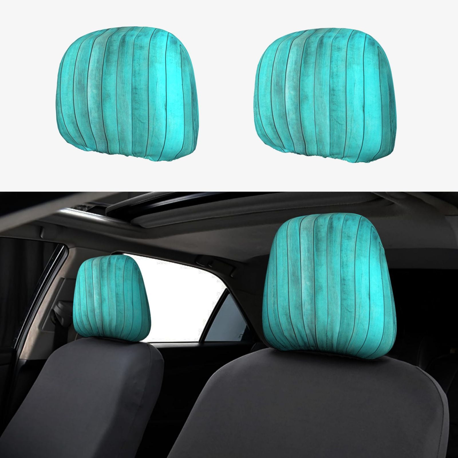 Headrest Covers for Cars - Turquoise Wooden2 2 Pcs Car Headrest Cover ...
