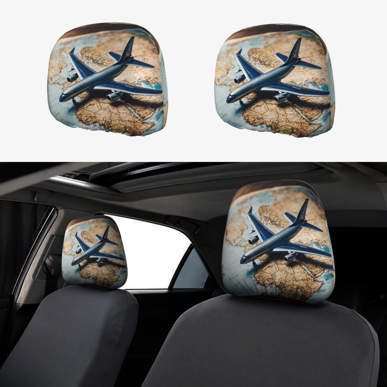 Headrest Covers for Cars 2 Pack, Airplane World Map Adventure Car ...
