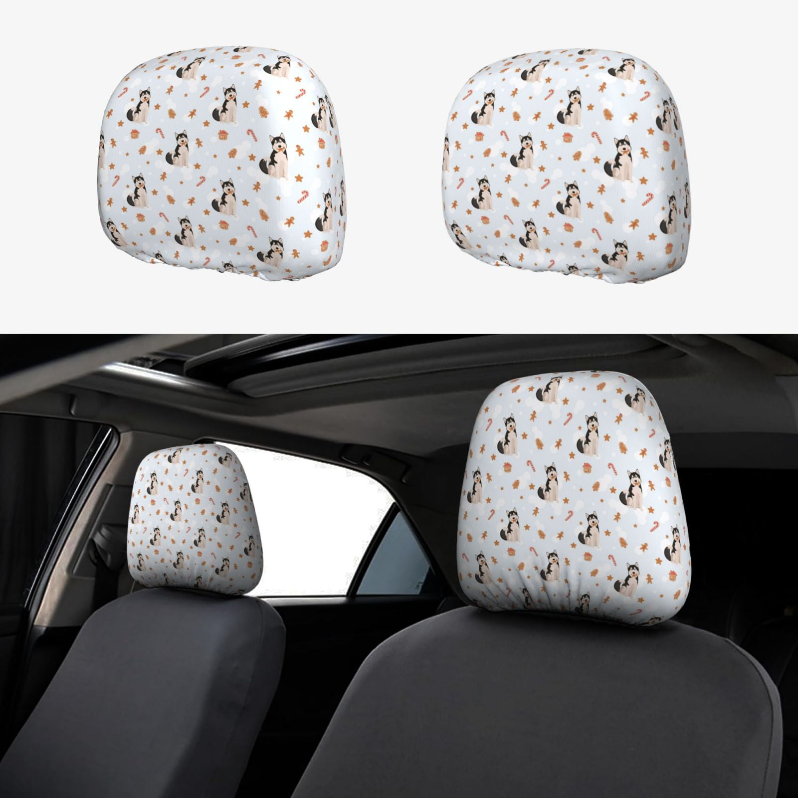 Headrest Covers for Cars 2 Pack, Cartoon Cute Husky Funny Car Headrest ...