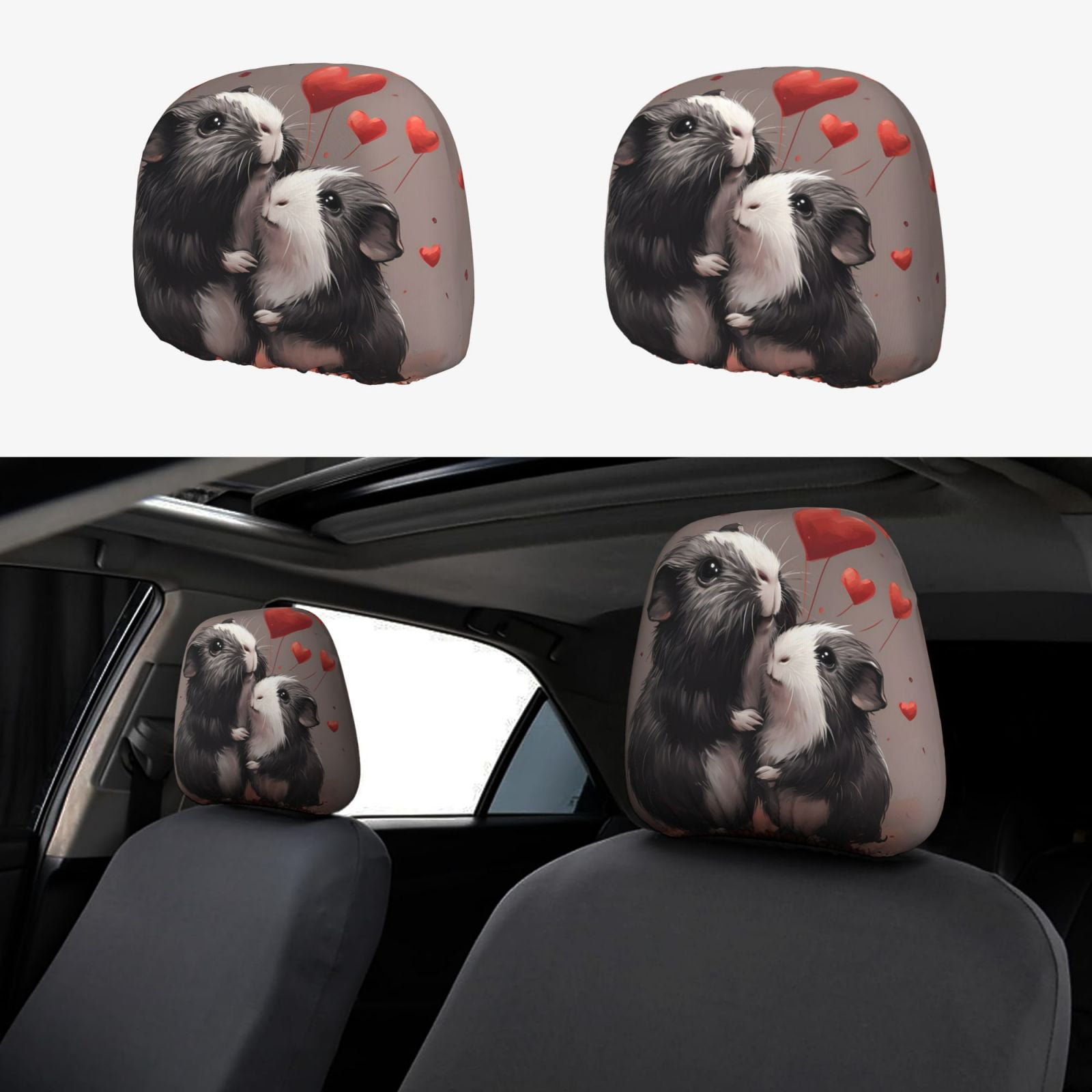 Headrest Covers for Cars 2 Pack, Heart Guinea Pig Couple Car Headrest ...