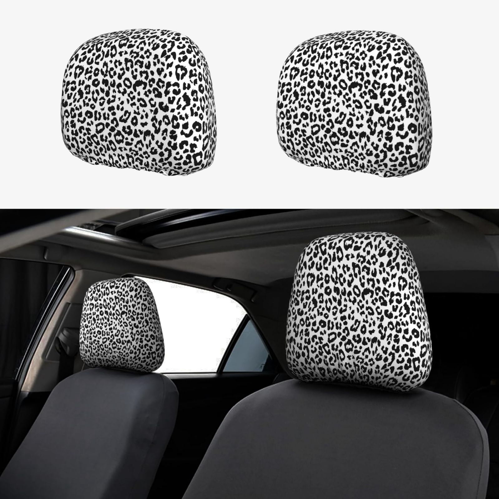 Headrest Covers for Cars 2 Pack, Leopard black white texture Car ...