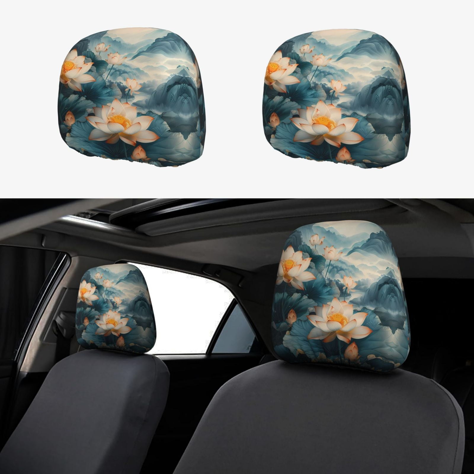 Headrest Covers for Cars 2 Pack, Mountain Lotus Serenity Car Headrest ...