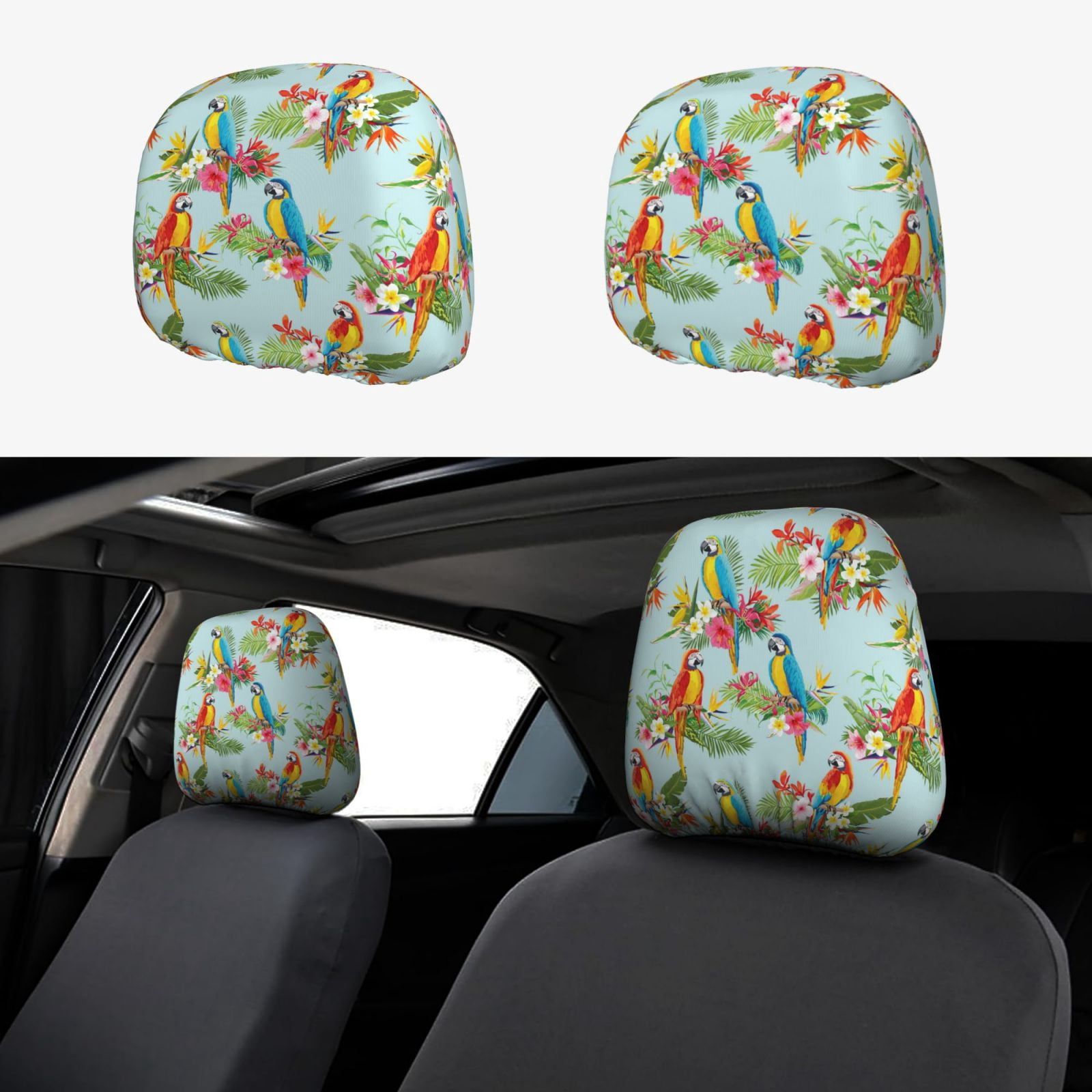 Headrest Covers for Cars 2 Pack, Pastel Cute Parrot Palm Leaf Car ...