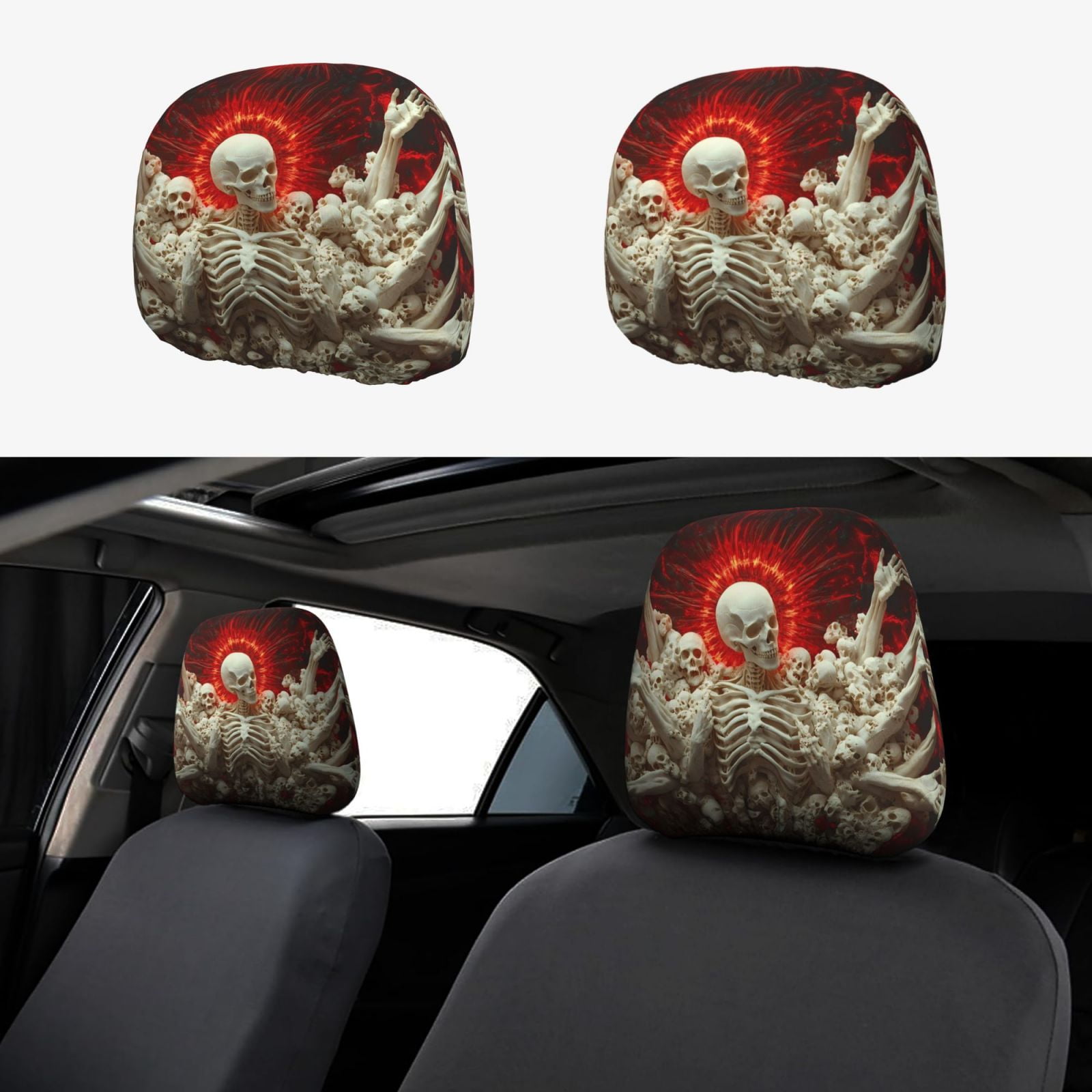 Headrest Covers for Cars 2 Pack, Rising Skeletons Red Sun Car Headrest ...