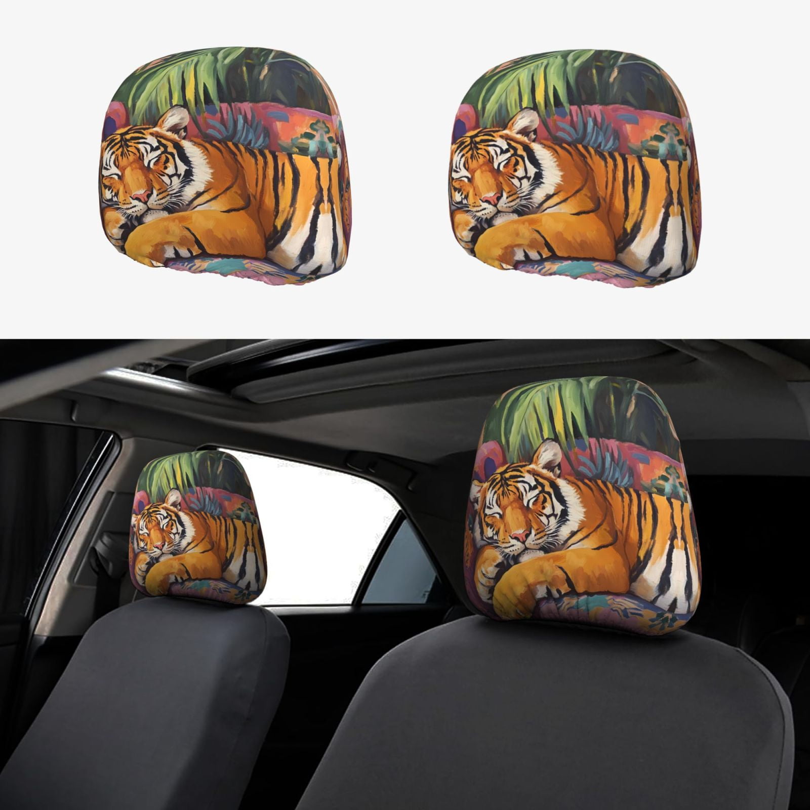 Headrest Covers for Cars 2 Pack, Sleeping Tiger On Couch Car Headrest ...