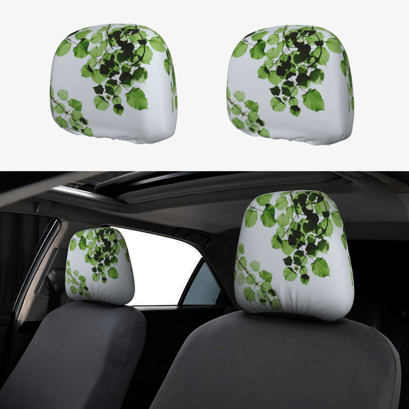 Headrest Covers for Cars 2 Pack, Watercolor Green Leaves Car Headrest ...