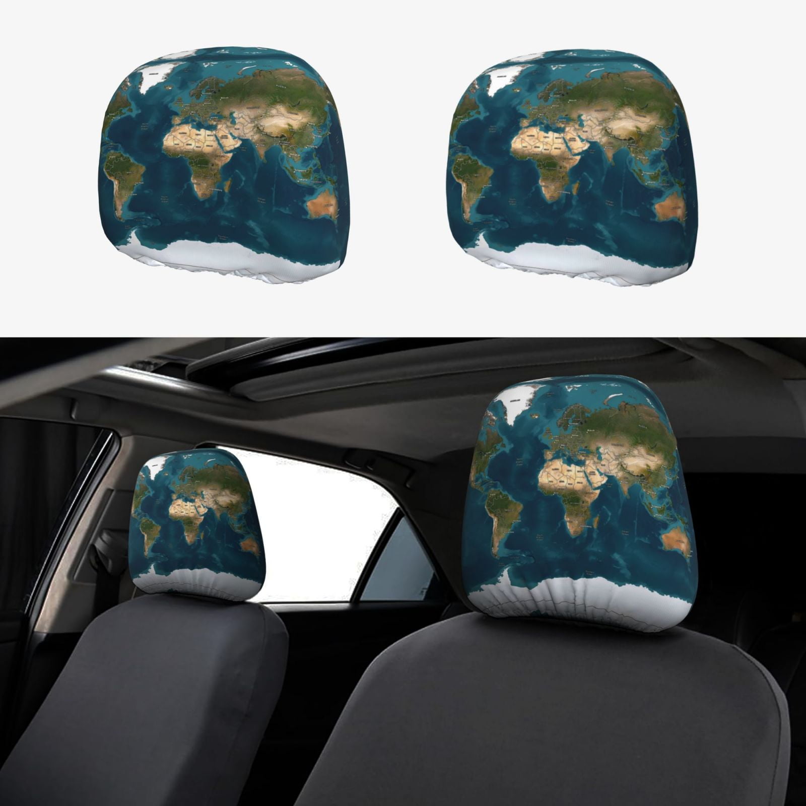Headrest Covers for Cars 2 Pack, World Map Car Headrest Cover Car Decor ...