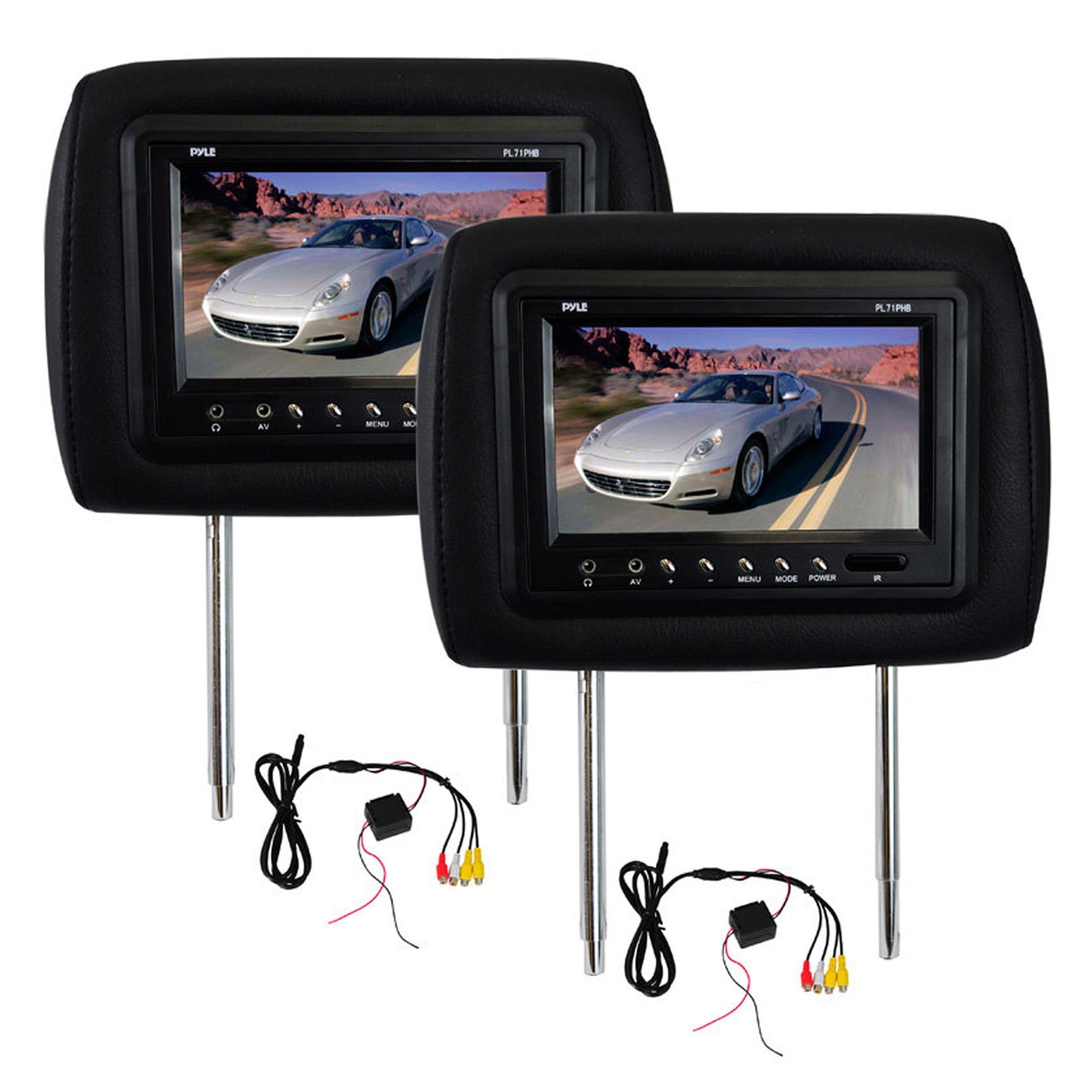 Headrest Pair with Built-in 7" TFT-LCD Monitors Black - Walmart.com