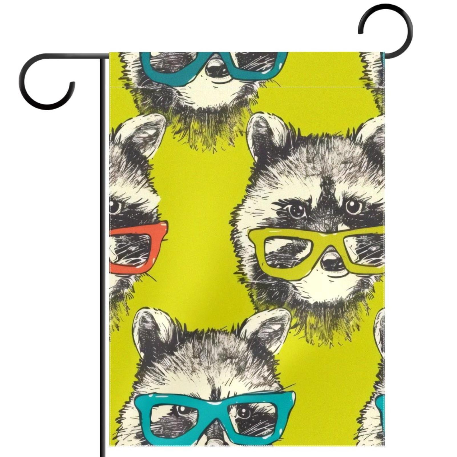 Heads of Funny Raccoons in Colored Glasses Welcome Garden Flags, 12 x ...