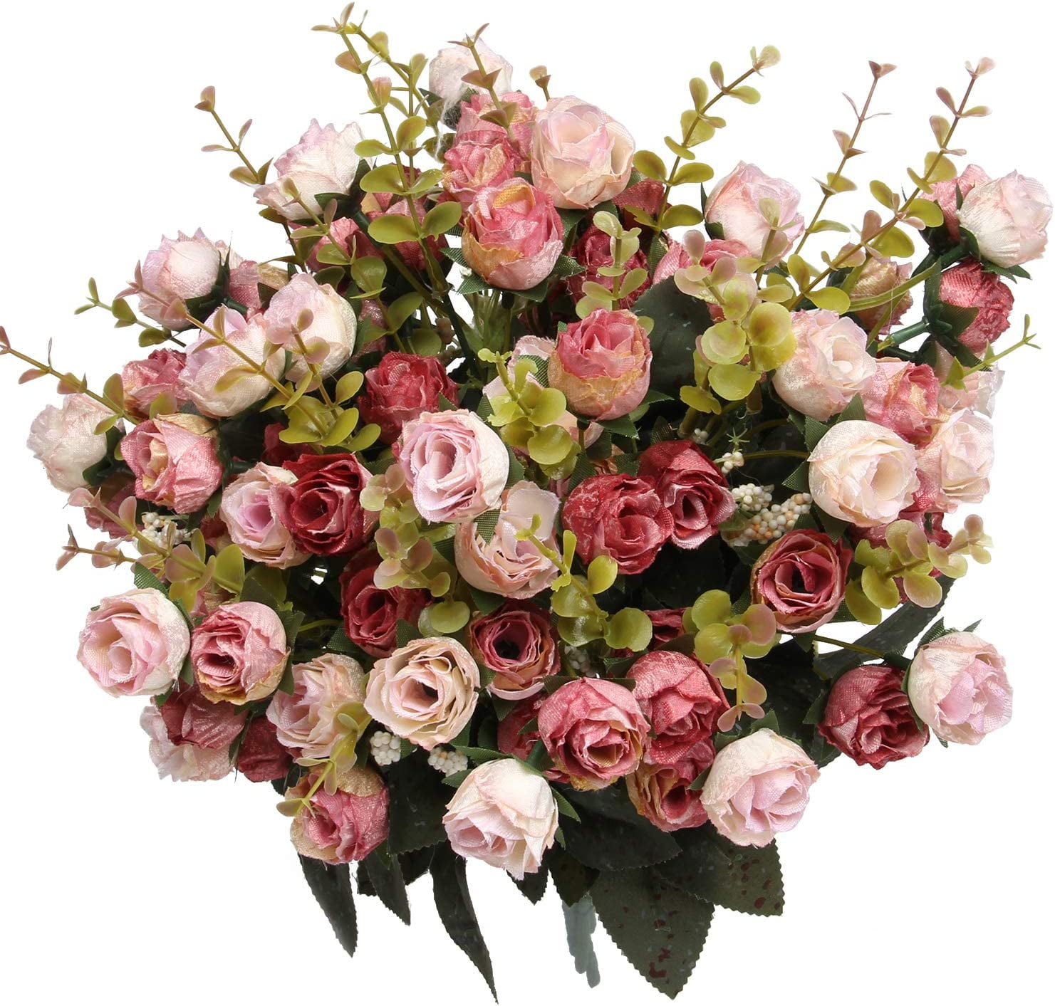 Heads Silk Rose Bouquet Artificial Flowers Mini Rose for DIY Wedding ...