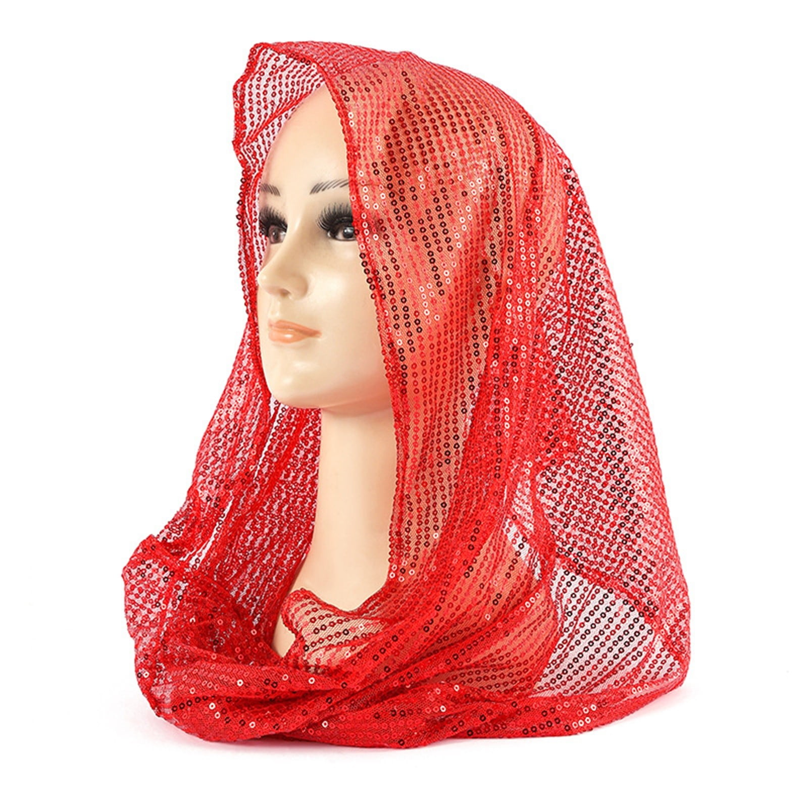 Headscarf, Women's Sequin Crinkle Long Scarf, Silver Wire Sparkle Wrap ...