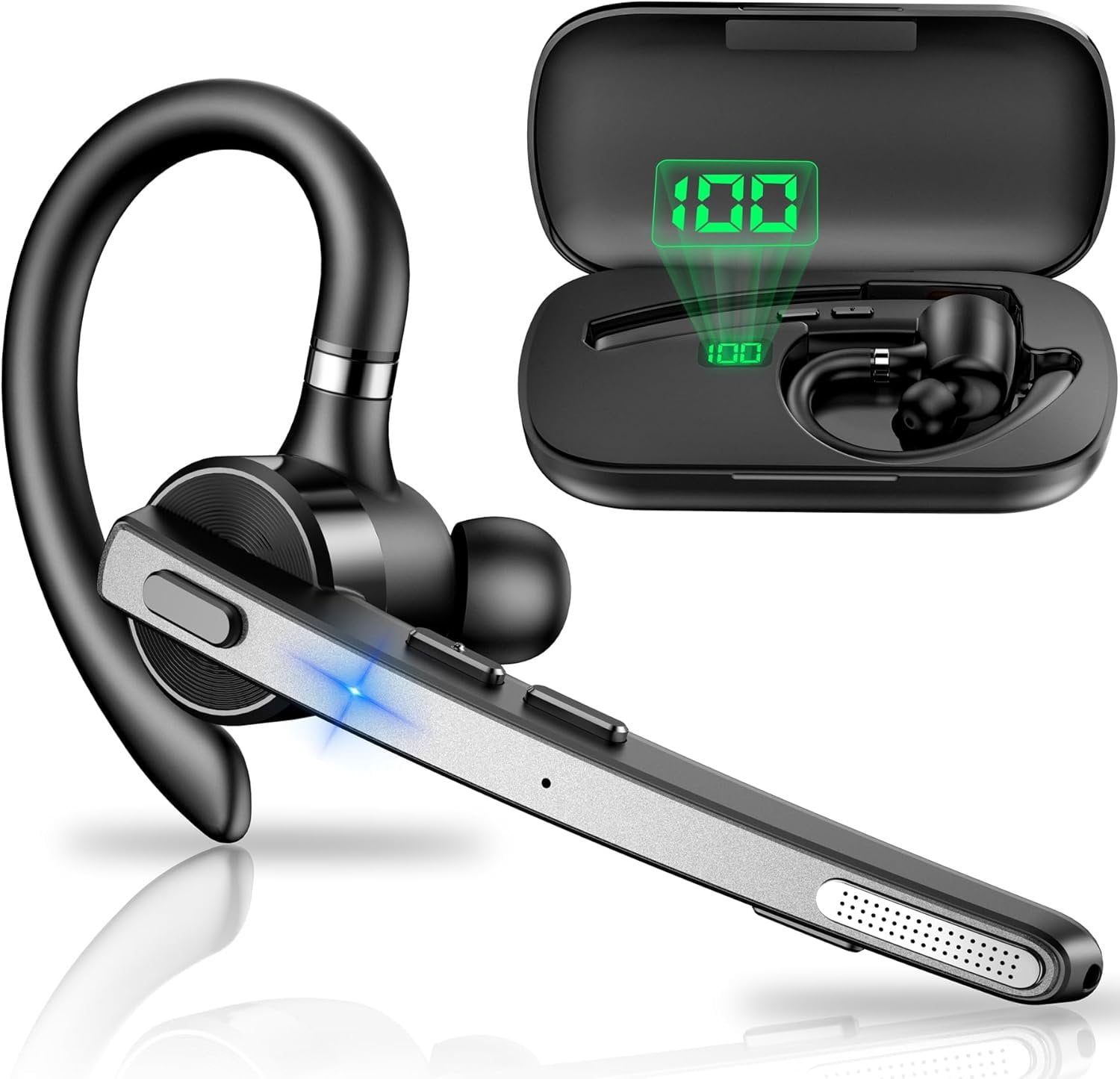 Headset, 72H Talktime Earpiece for Cellphone with 500mah Case V5.1 Mic ...