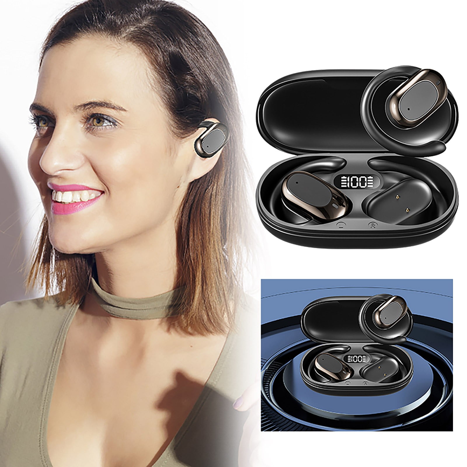 Headset Ear Hook Style Long Battery Life No Earphones AI Noise ...