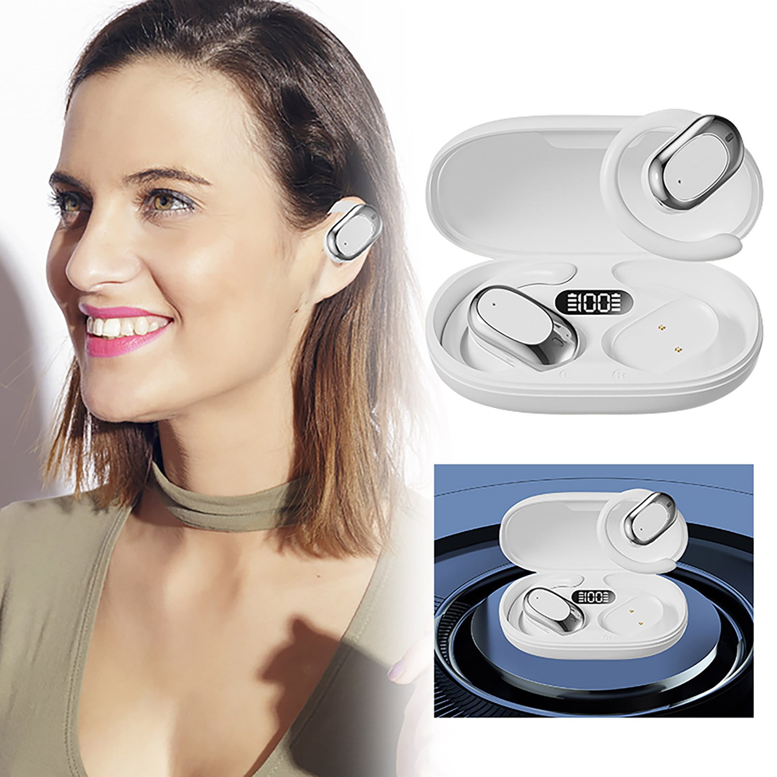 Headset Ear Hook Style Long Battery Life No Earphones AI Noise ...