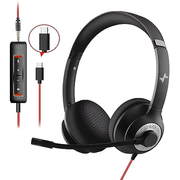 Headset with Microphone for PC Wired Headphones - Type-C Over-Ear 3.5mm ...