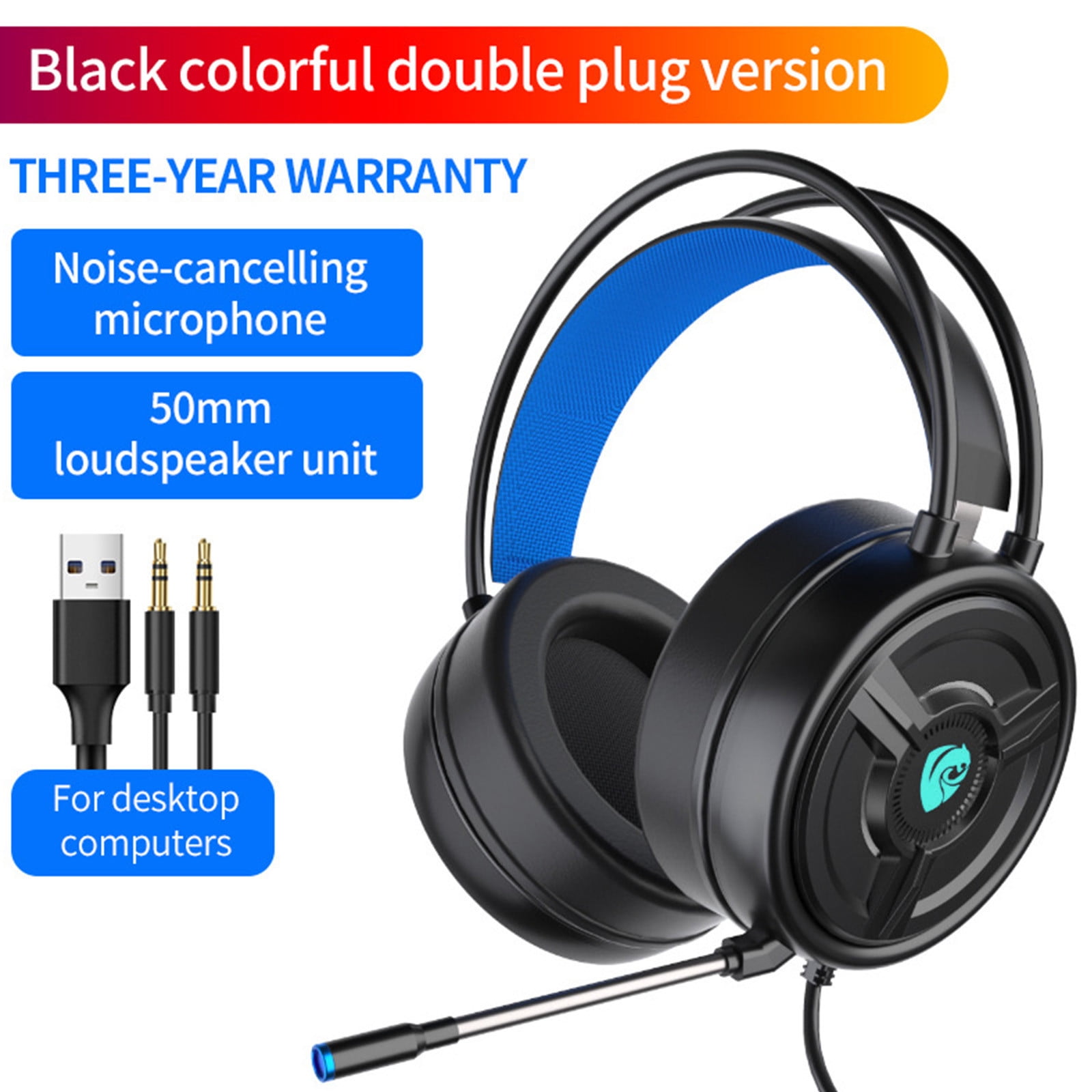 Headset Wired Gaming Desktop Laptop Gaming Headset With Microphone ...