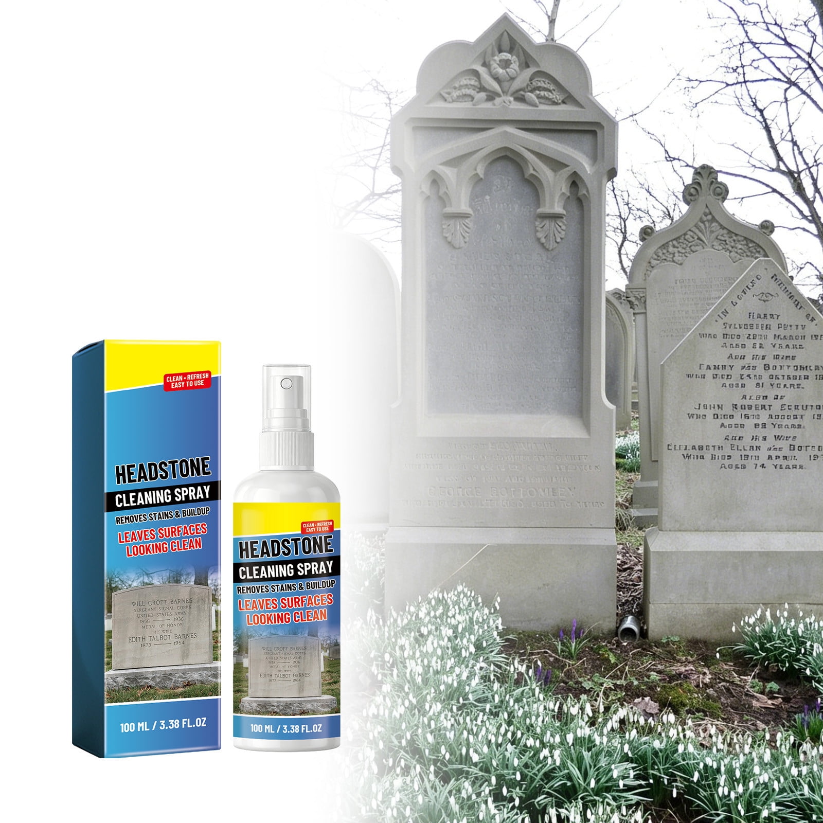 Headstone Cleaner Spray, 3.38oz Tombstone and Grave Marker Cleaner ...