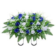 Memorial Rose Poppy & Mum Mix Arrangement in Large, White Cemetery Hoop ...