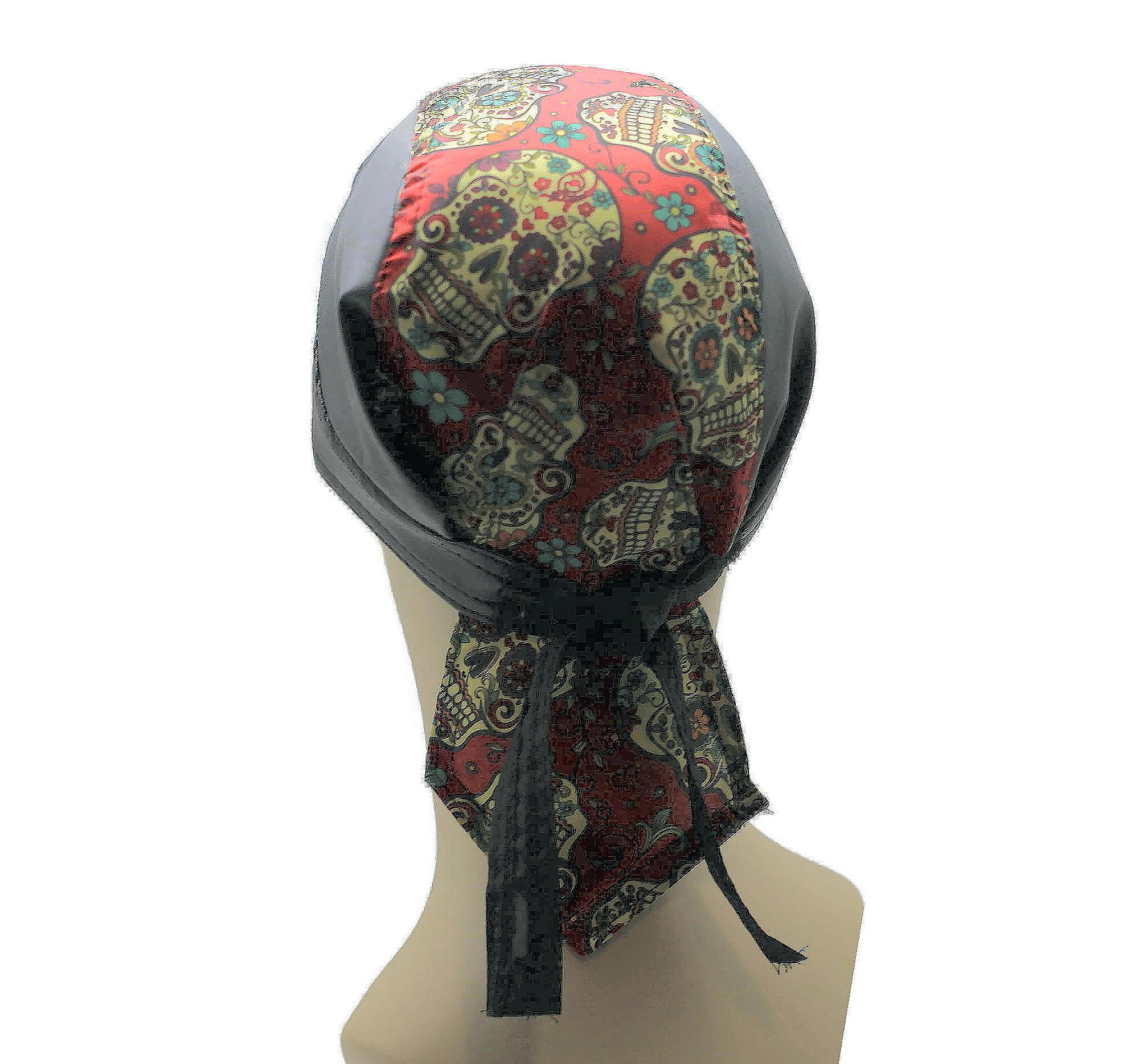 Headwrap Cotton Leather Like Du-Rag Doo Rag Red Paisley Skulls ...