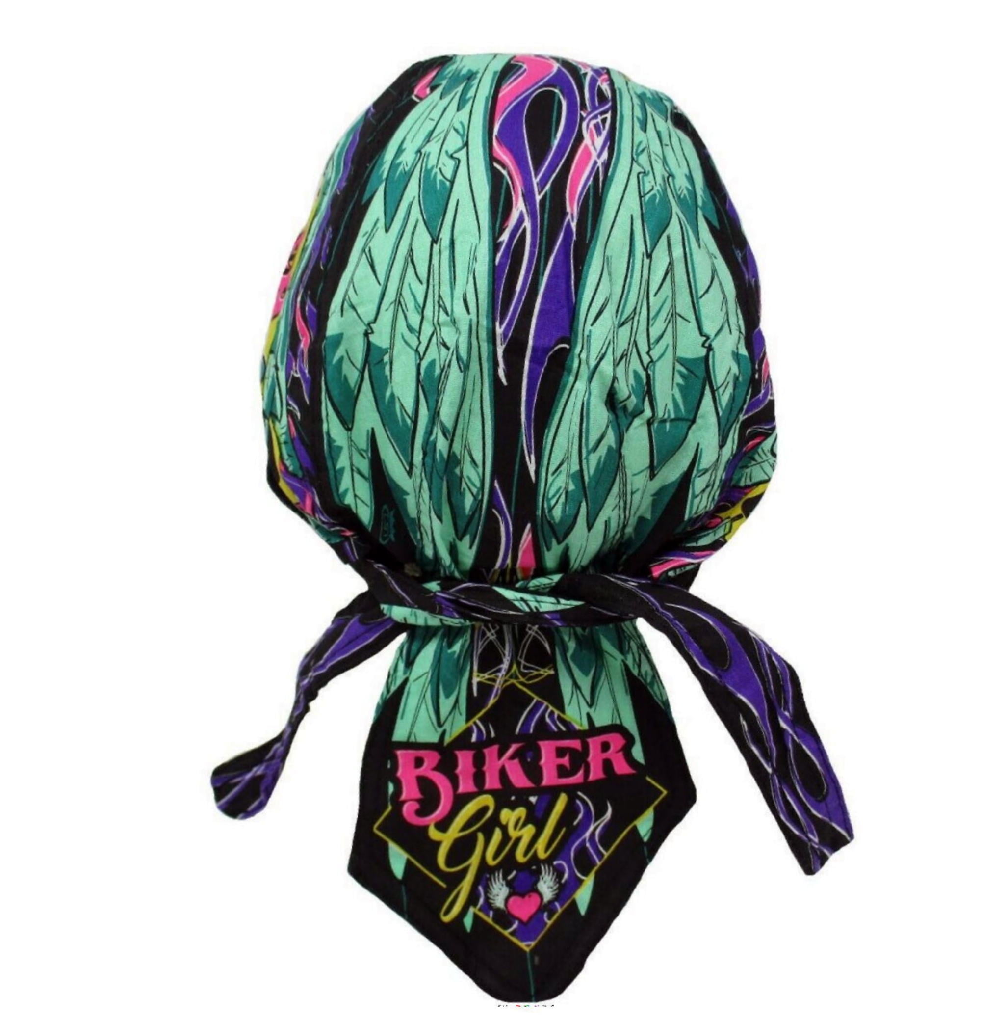 Headwrap DANBANNA Biker Girl Heart Wings Du Rag Doo Rag Bandana ...