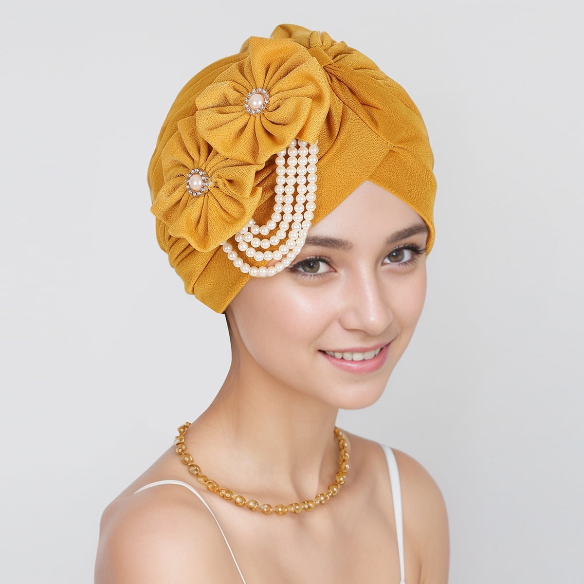 Headwrap Hair Turbans African Turban Flower Pearl Crystal Twisted Head ...