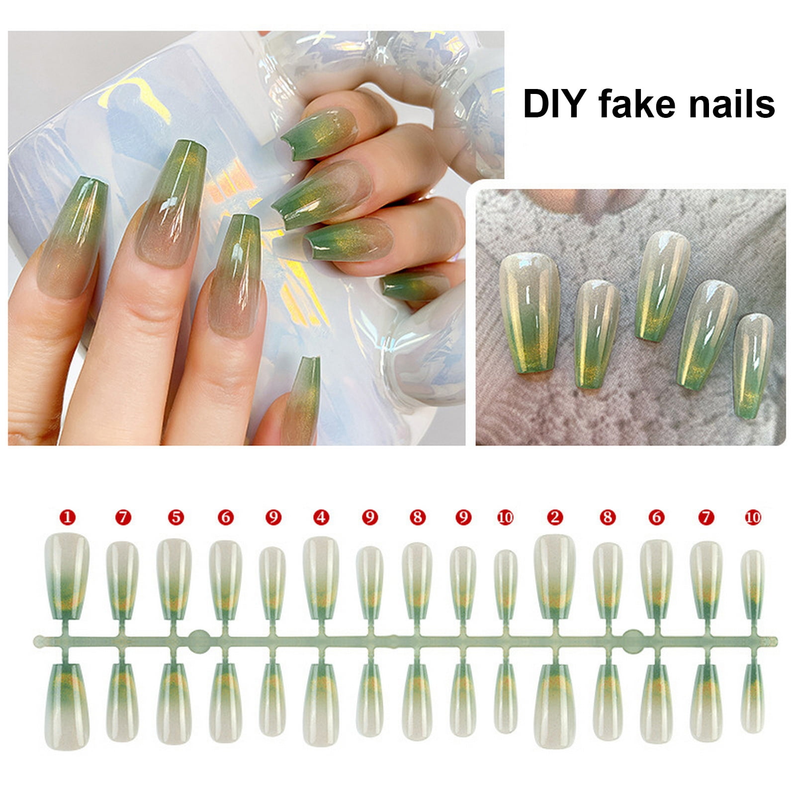 Heajfvd 1 Bag Fake Nails Dopamine Spray-Painted DIY Adhesive Natural ...
