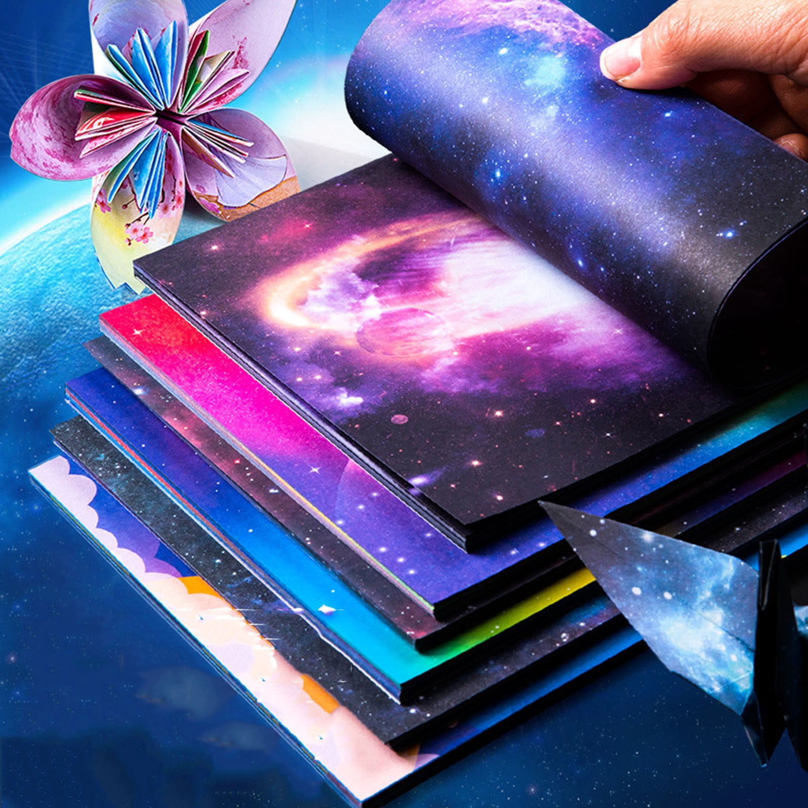 Heajfvd 1 Set Origami Paper Stars Pattern Gradient Cut Free DIY Double ...