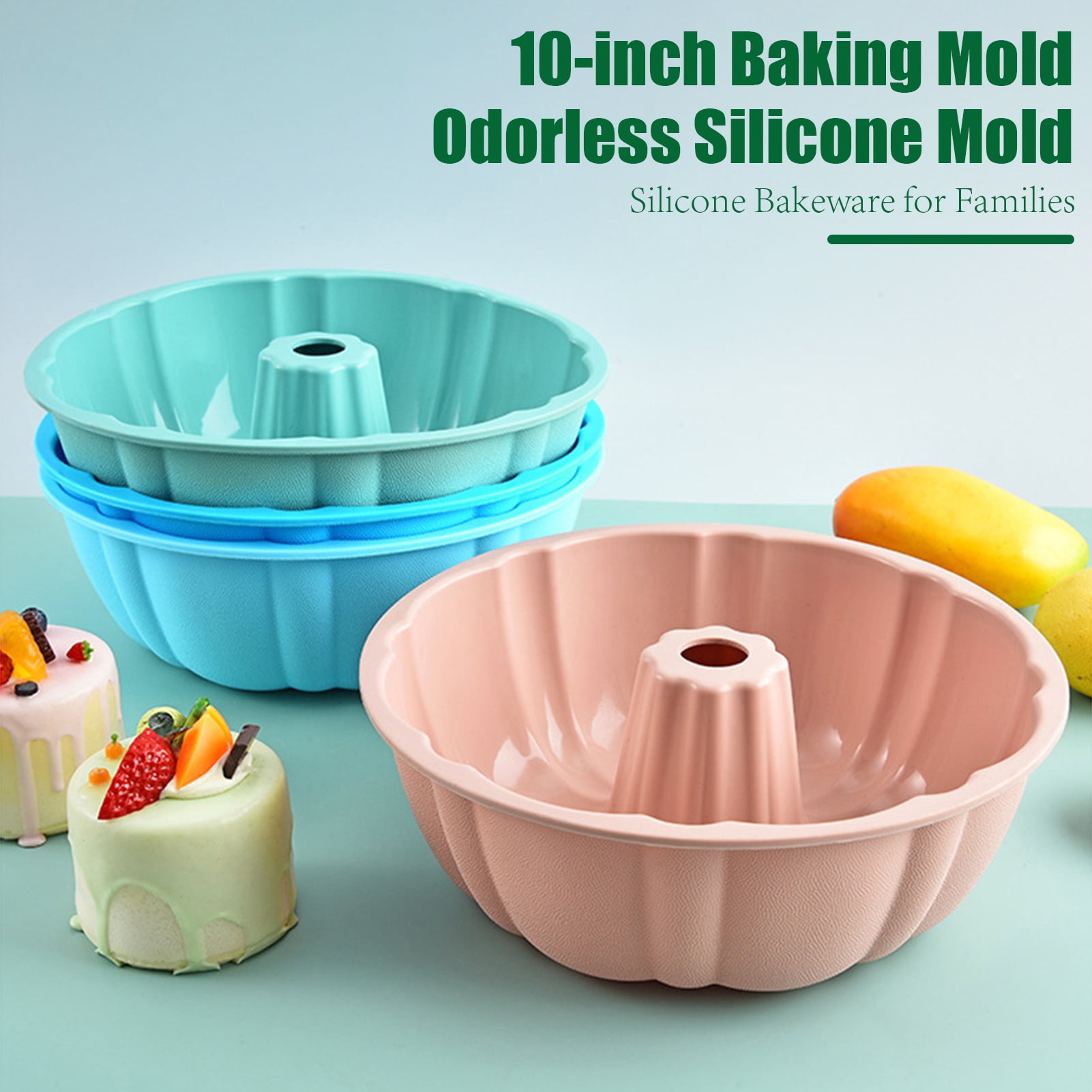 Heajfvd 10-Inch Silicone Cake Pan Large Capacity Nonstick Fluted Tube ...