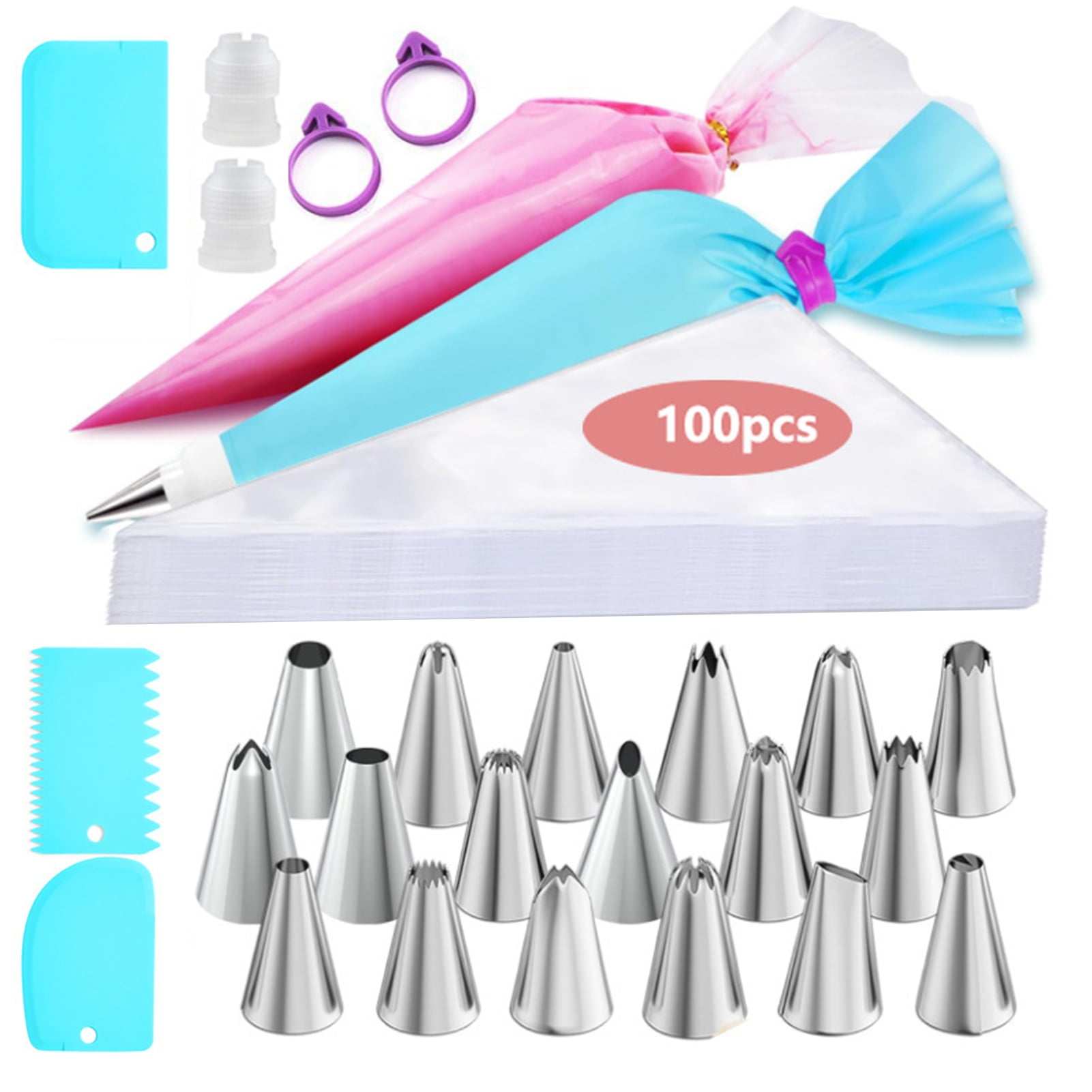 Heajfvd 100Pcs Disposable Piping Bags Set Cake Decorating Kit with 18 ...