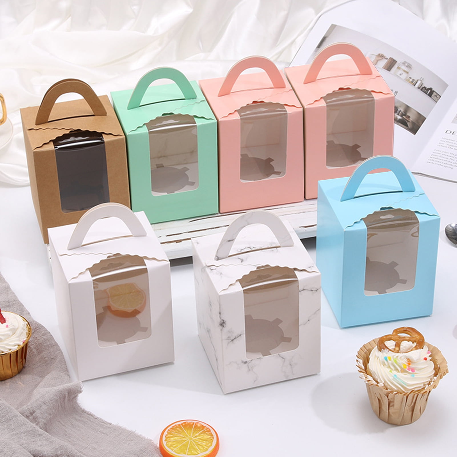 Heajfvd 10Pcs Cupcake Boxes with Inserts Windowed Cupcake Holders ...