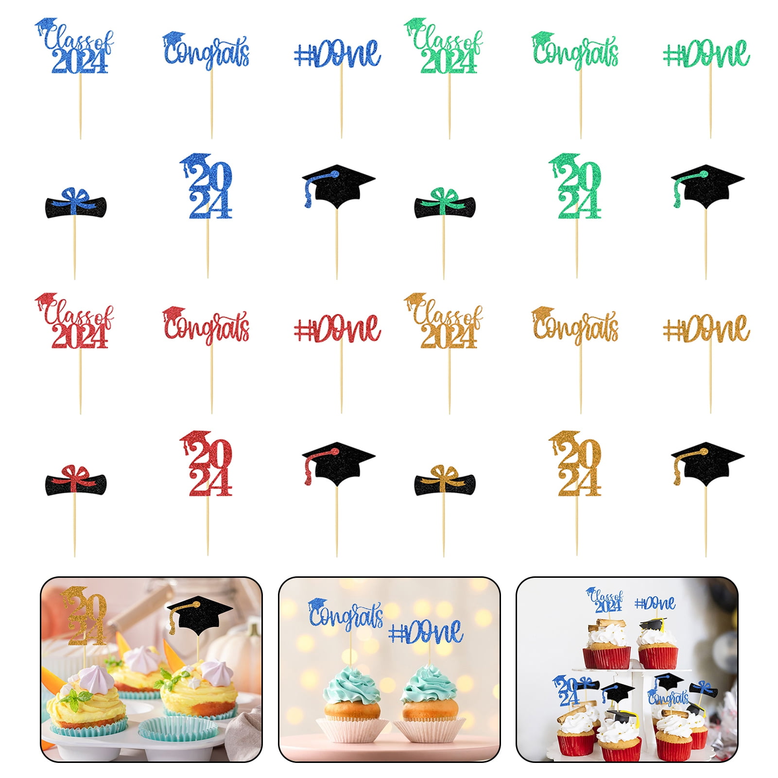 Heajfvd 12 Pcs Graduation Cake Toppers 2024 Graduation Theme Party ...
