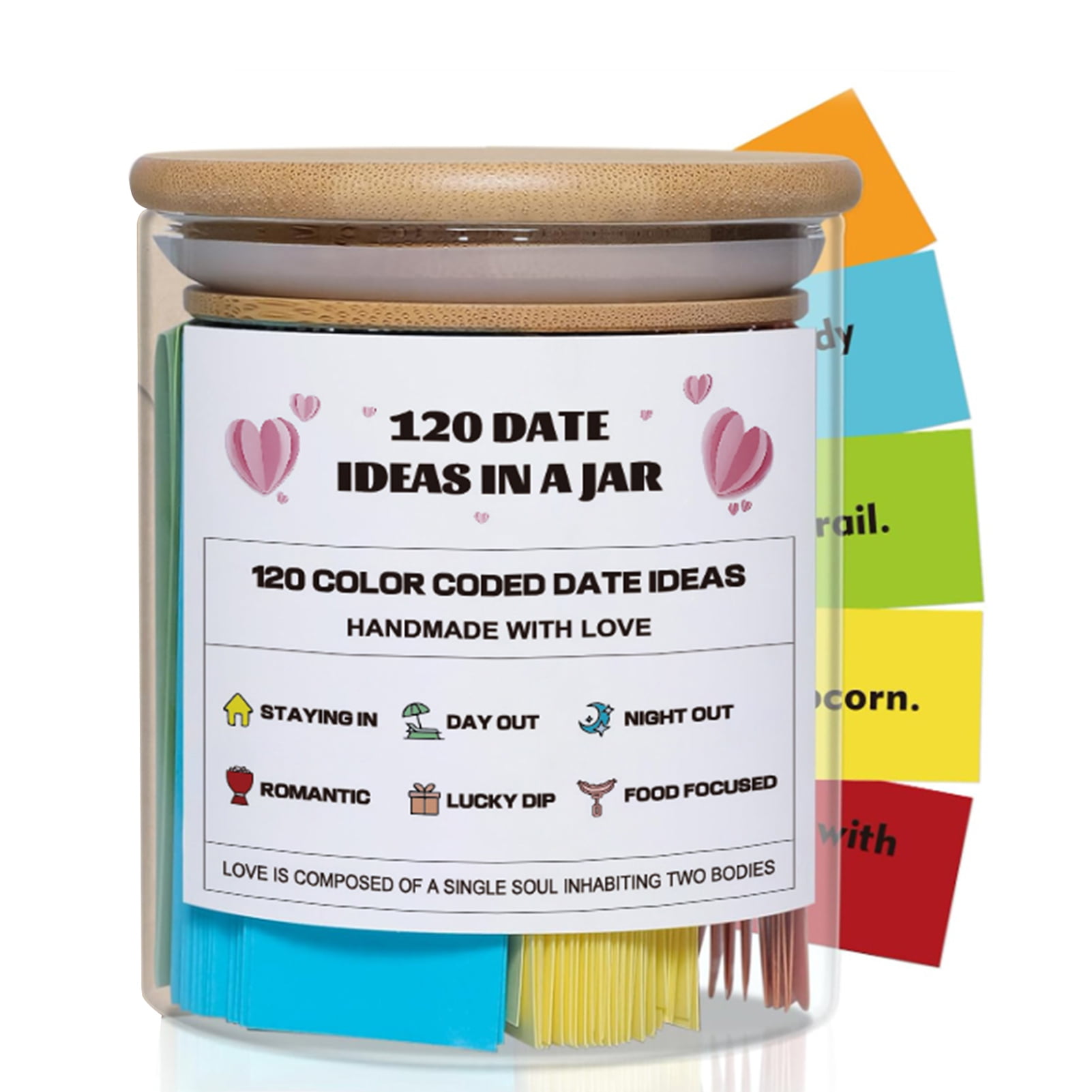 Heajfvd 120 Date Ideas in A Jar Color Coded Date Jar Couples Date Night ...
