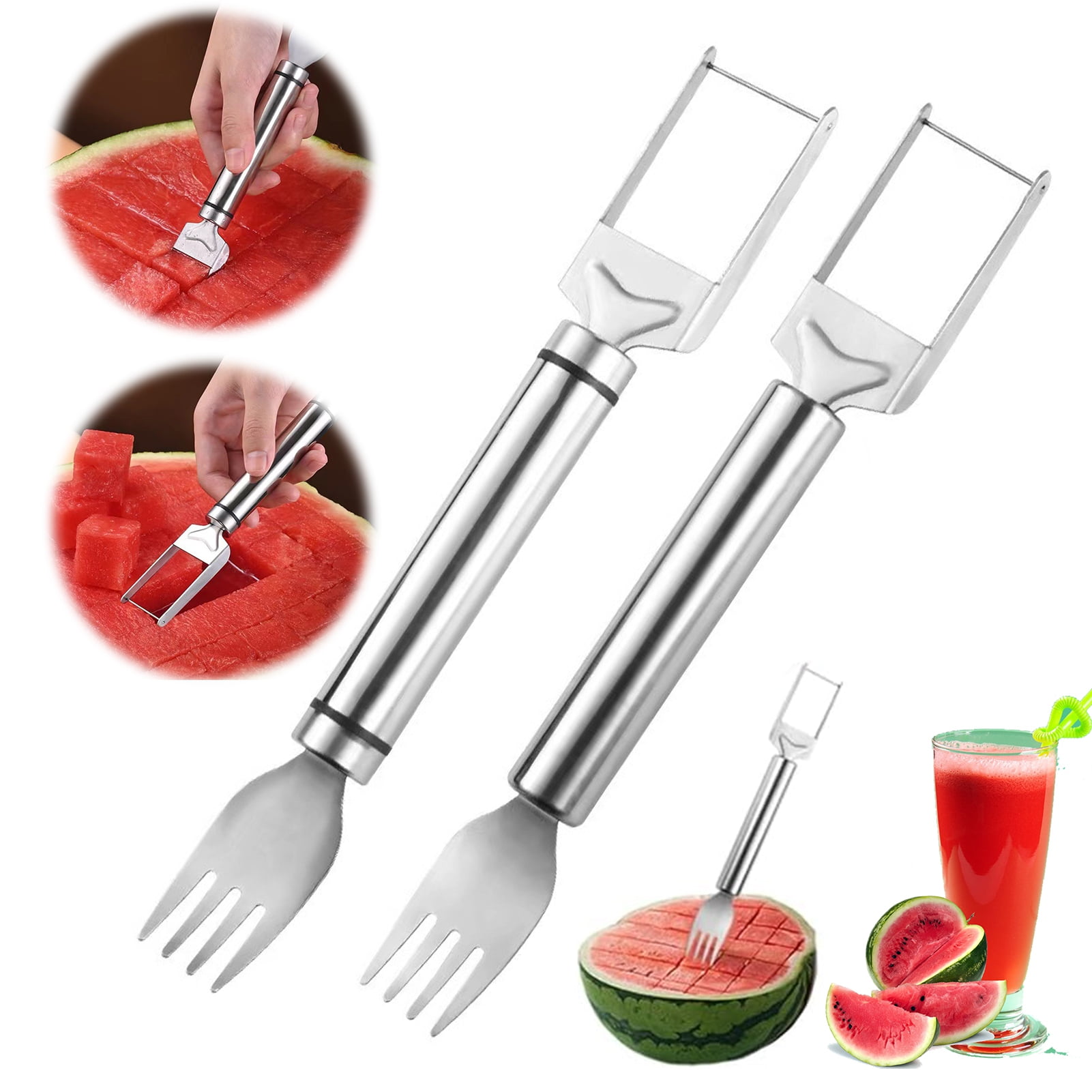 Heajfvd 2/3/4/5Pcs Stainless Steel Watermelon Slicer Fork Multifunction Summer Watermelon Cube ...