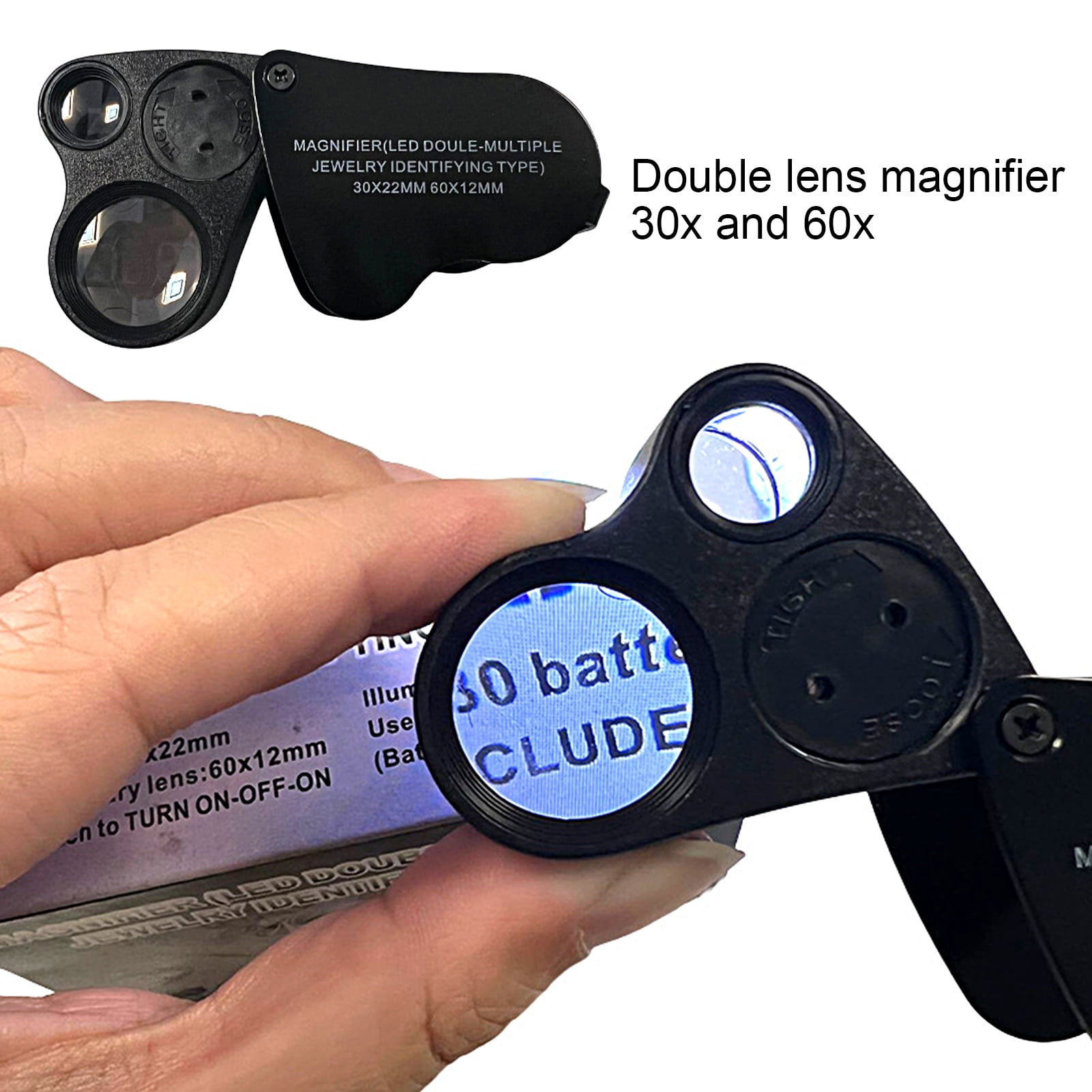 Heajfvd 30x 60x Jewelers Loupe Portable Dual Lens Magnifier Illuminated ...
