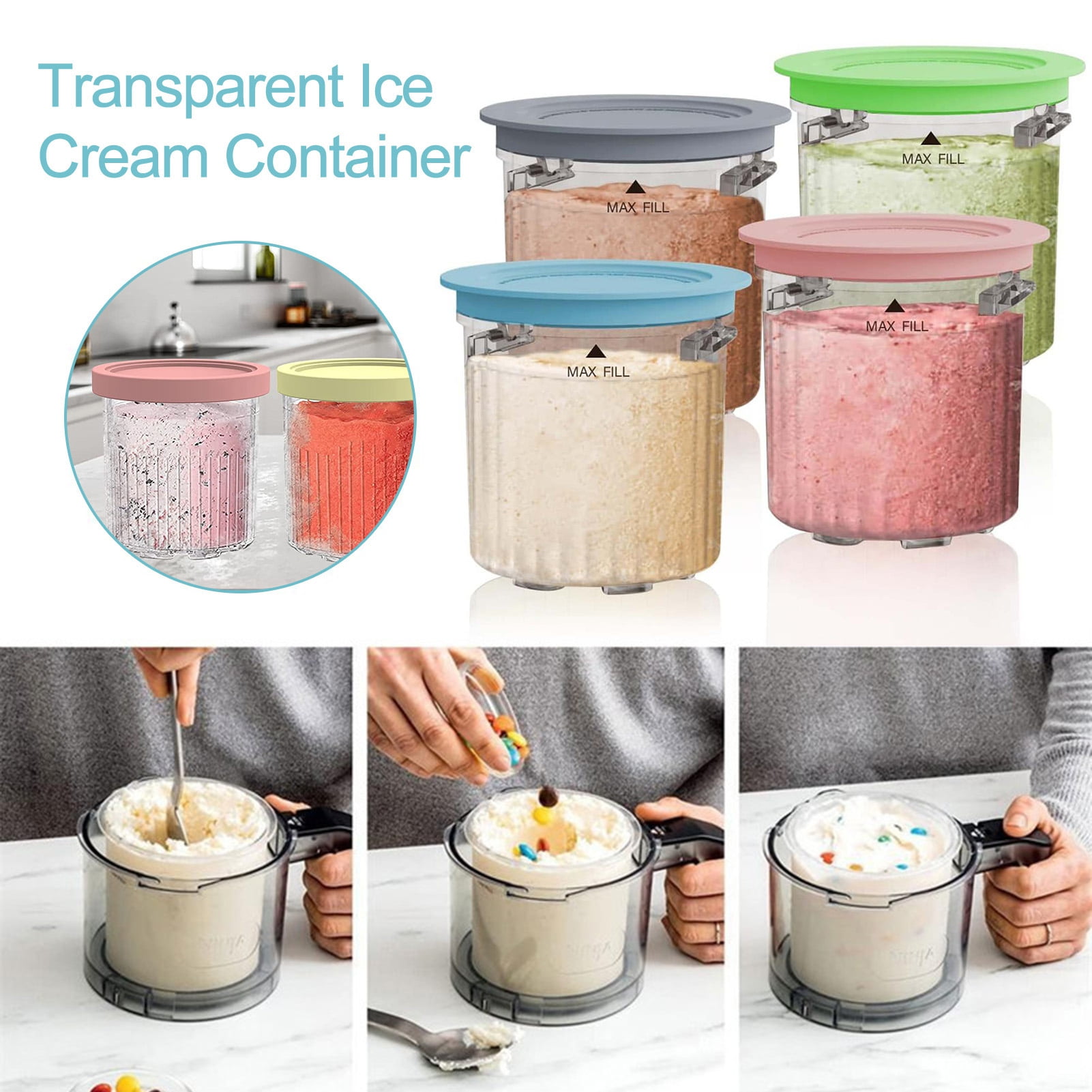 Heajfvd 4 Pack 16oz Pints Replacement Ice Cream Cup BPA-Free Durable ...