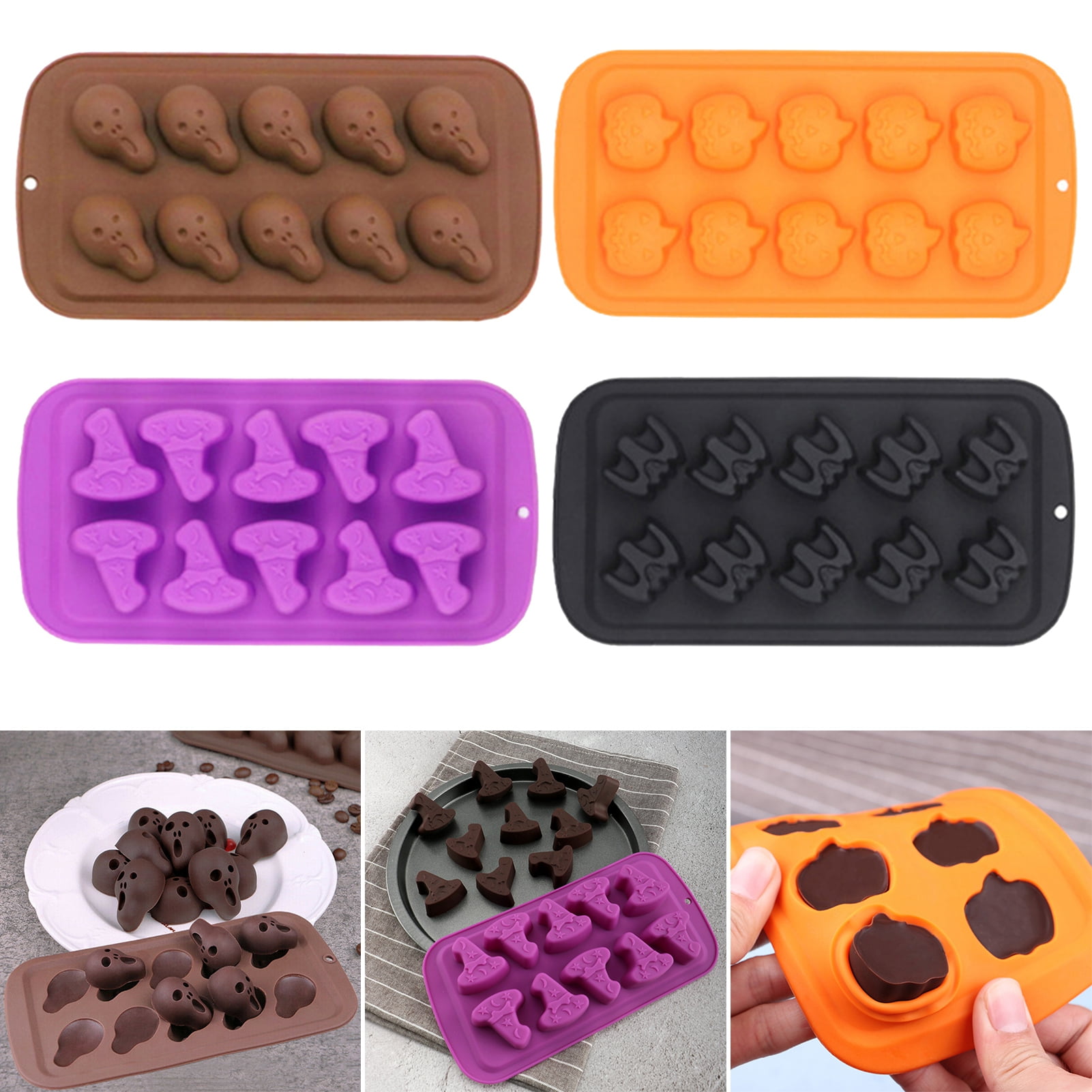 Heajfvd 4Pcs/Set Halloween Silicone Cookie Mold Skull Pumpkin Witch Hat ...