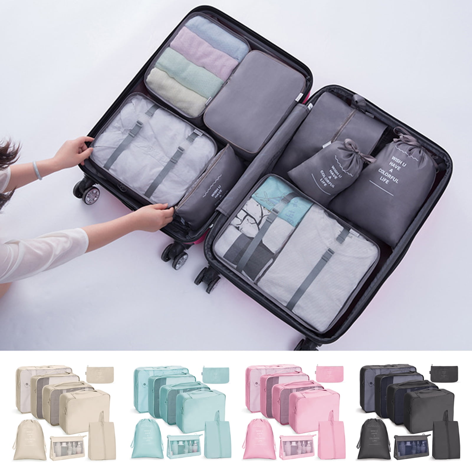 Heajfvd 8-Piece Storage Bags Set Foldable Travel Packing Cubes Luggage ...