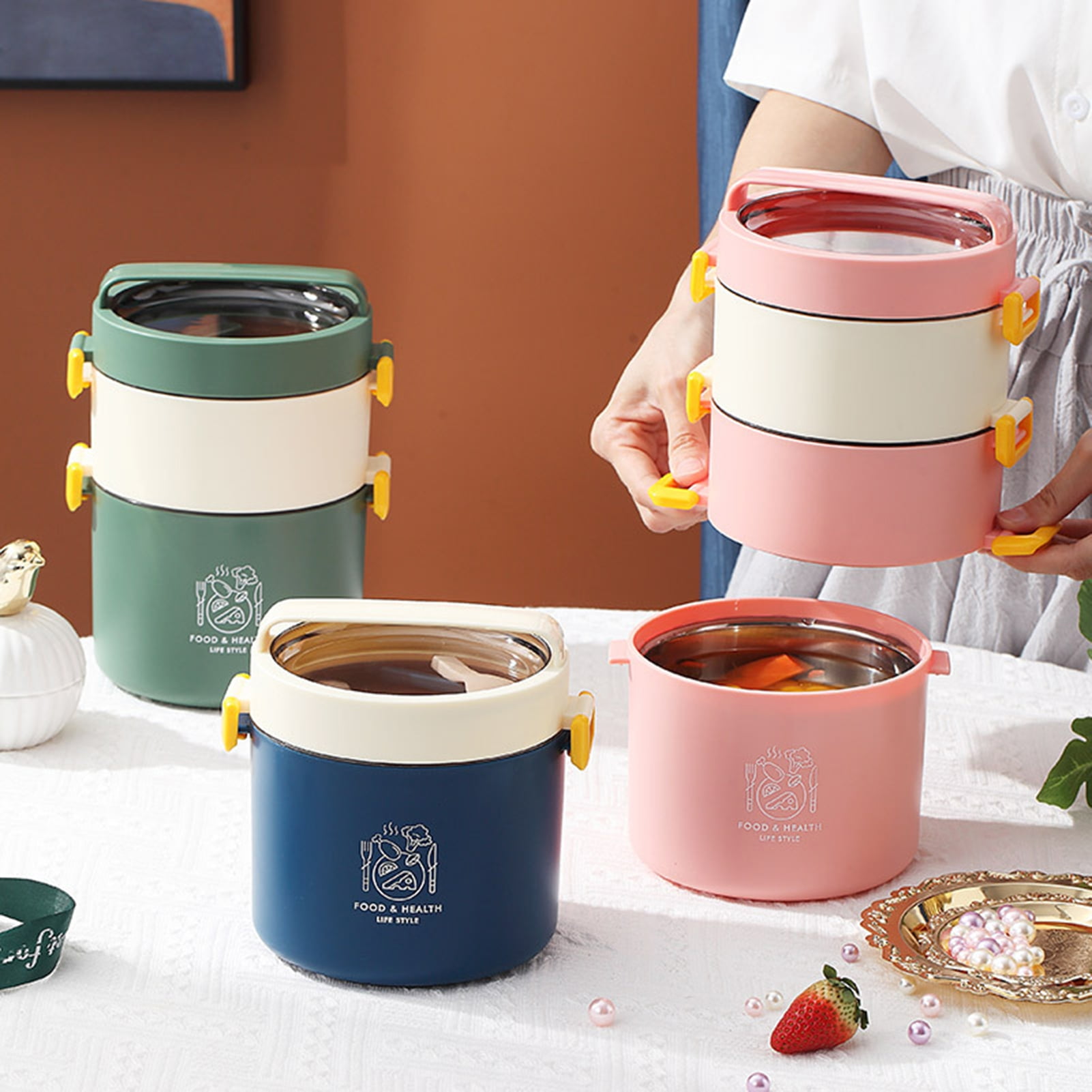 Heajfvd 900ml/1350ml/1800ml Multi-layered Lunch Box Leak-proof Round ...