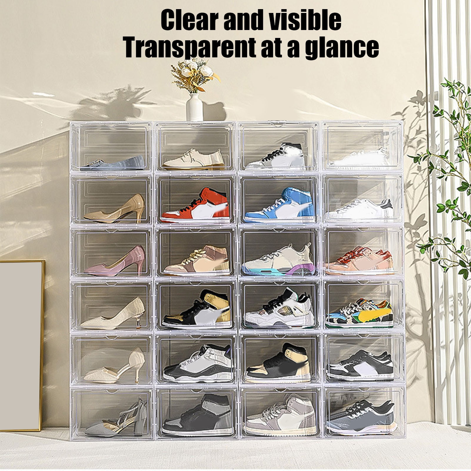 Heajfvd Clear Shoe Storage Box with Magnetic Door Large Capacity ...