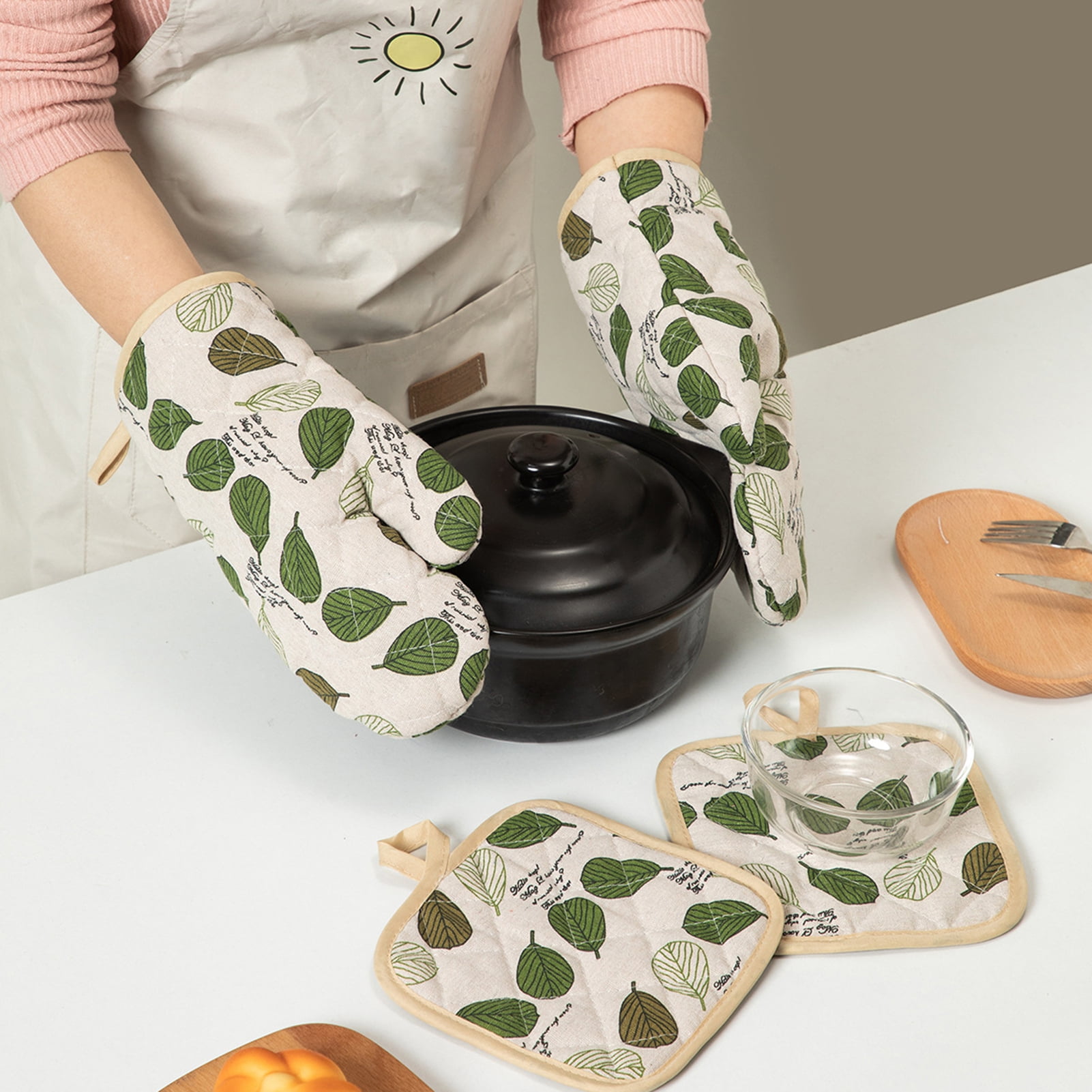 Heajfvd Heat Resistant Oven Mitts And Pot Holders Set Convenient ...