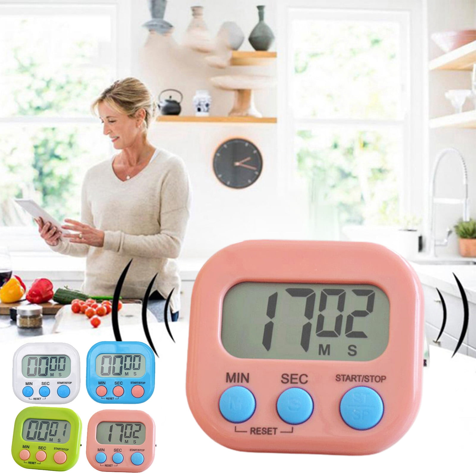 Heajfvd Kitchen Timer Magnetic LCD Digital Countdown Stopwatch Portable ...