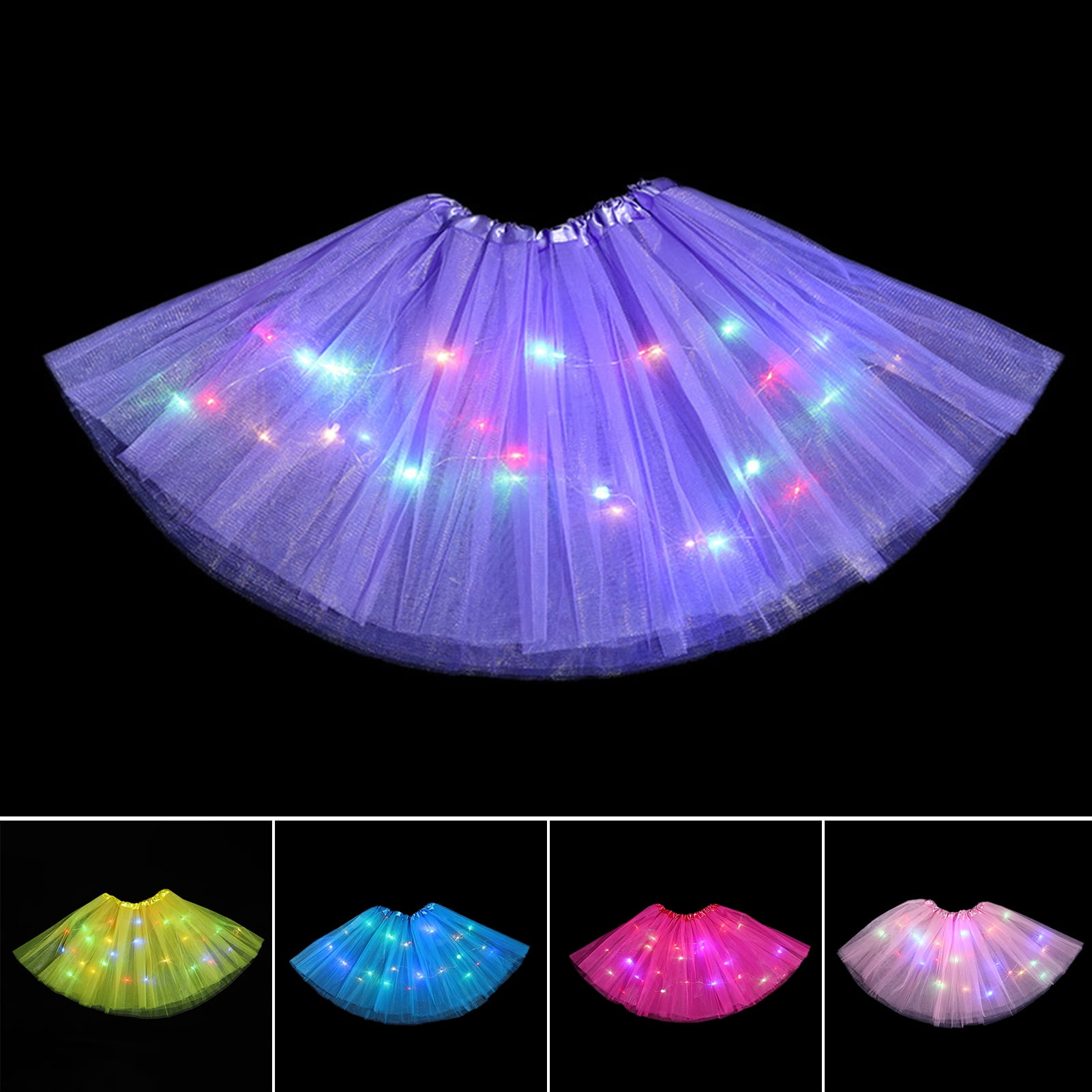 Heajfvd LED Light-Up Women Mesh Skirt Elastic Waist Illuminated Skirt ...