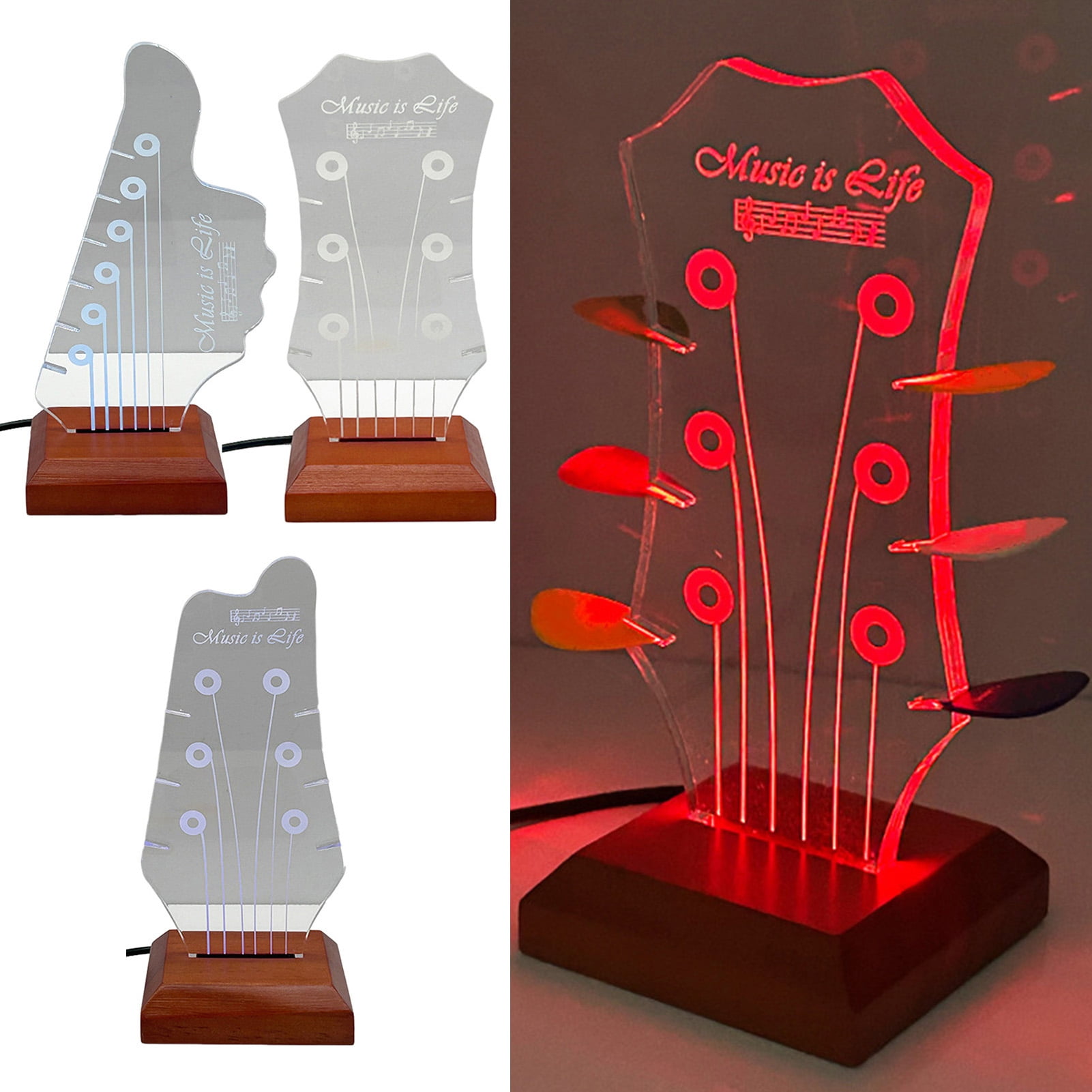 Heajfvd Light-up Guitar Pick Holder Acrylic Pick Holder with Wooden ...