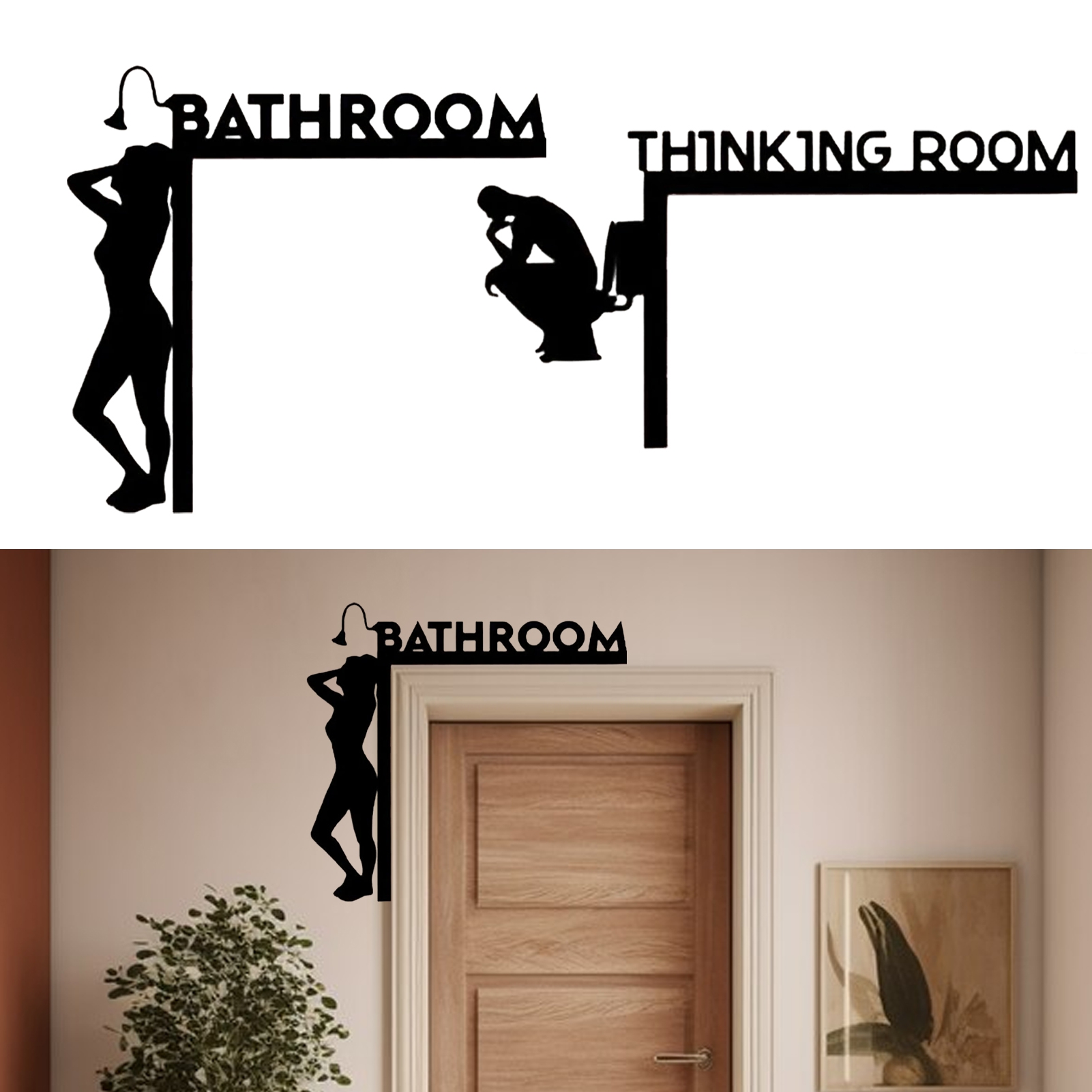 Heajfvd Metal Door Frame Decoration Alloy Black Thinking Room Bathroom ...