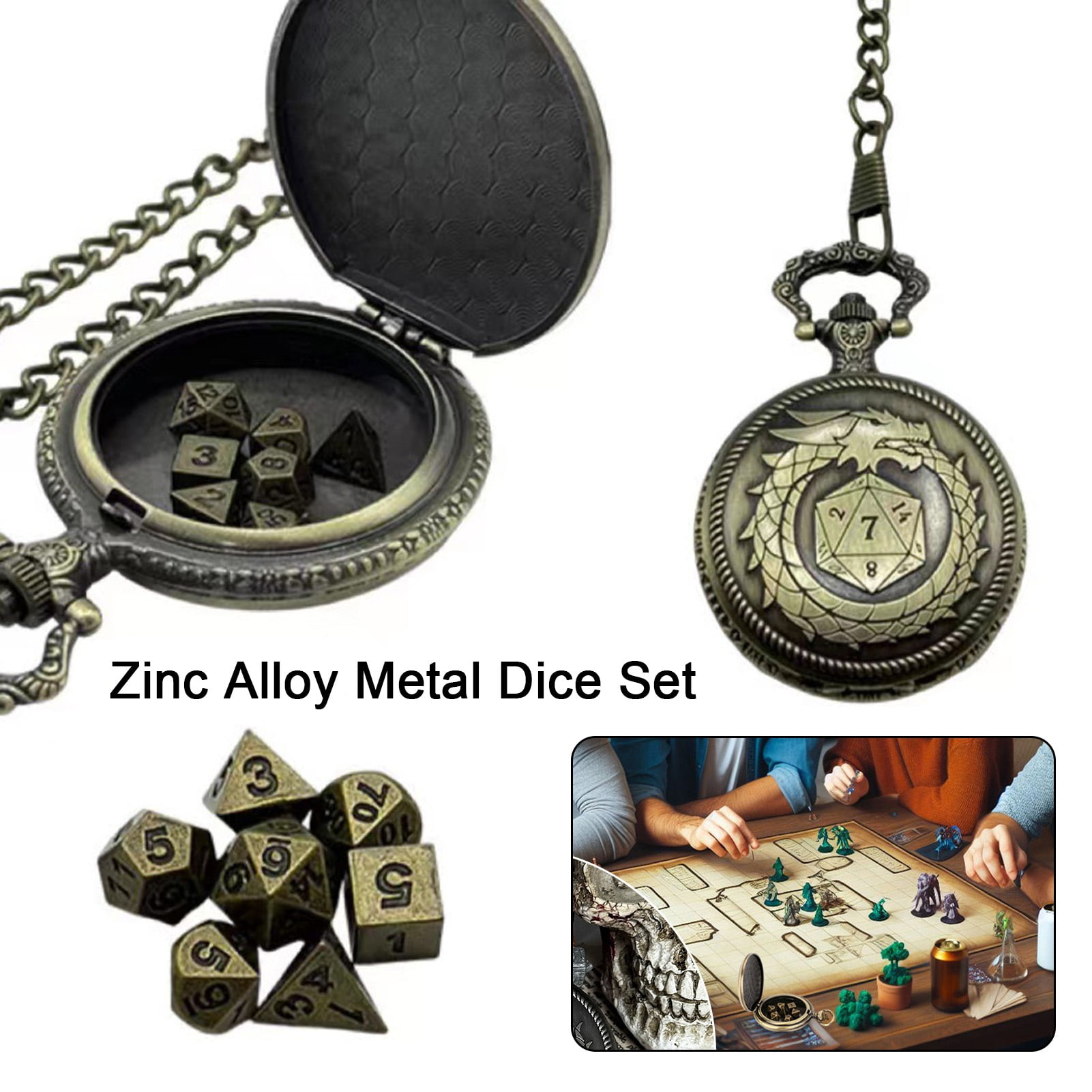 Heajfvd Mini DND Dice Set Dragon Engraved Pocket Watch Shell Case with ...
