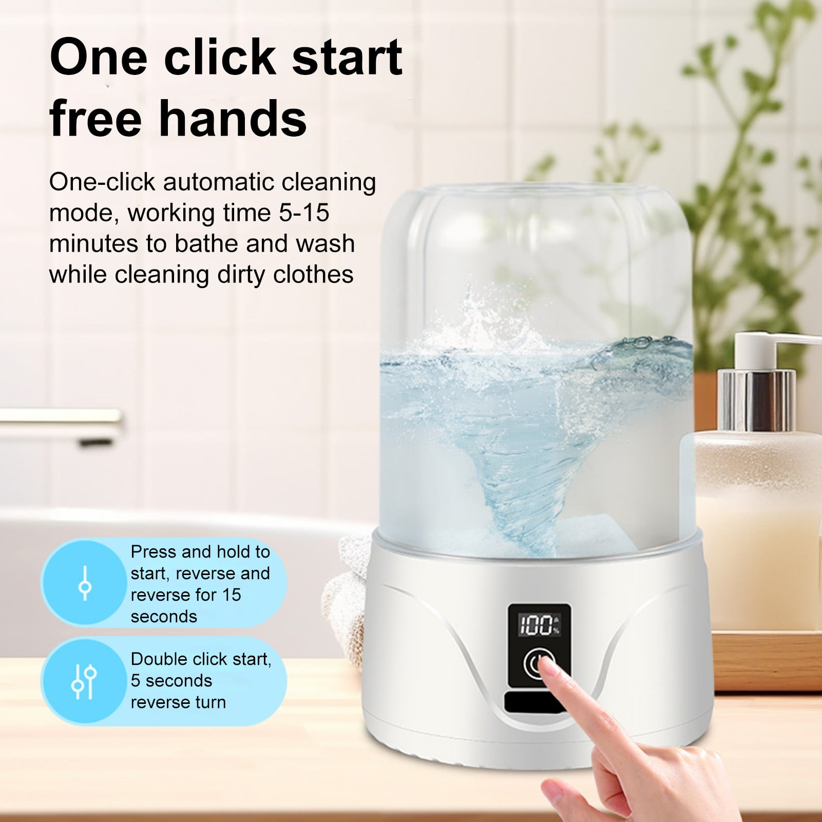 Heajfvd Mini Washing Machine 1.1L Capacity Cordless Rechargeable ...
