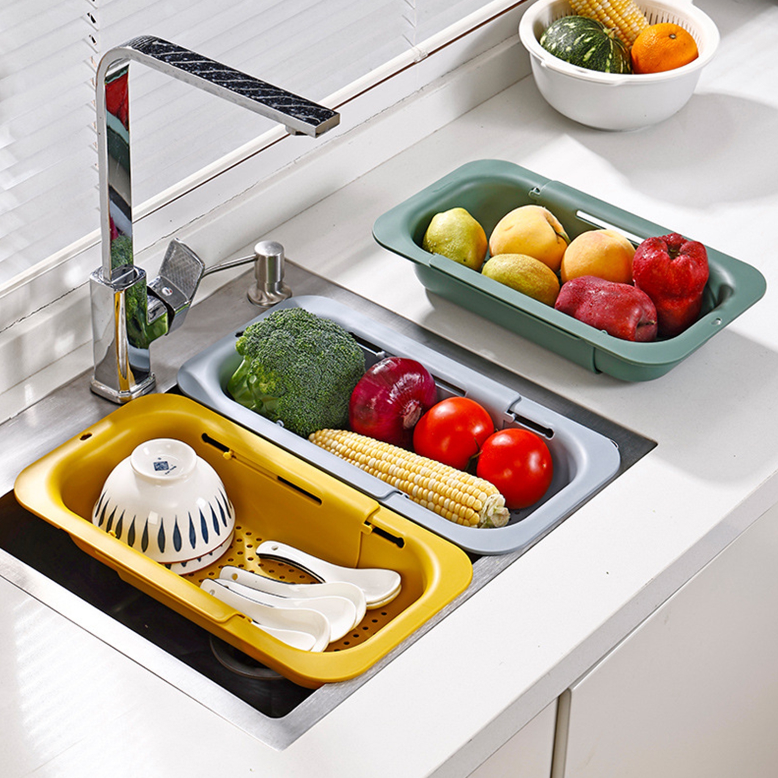 Heajfvd Retractable Drain Basket Over The Sink Multifunctional Grade PP ...
