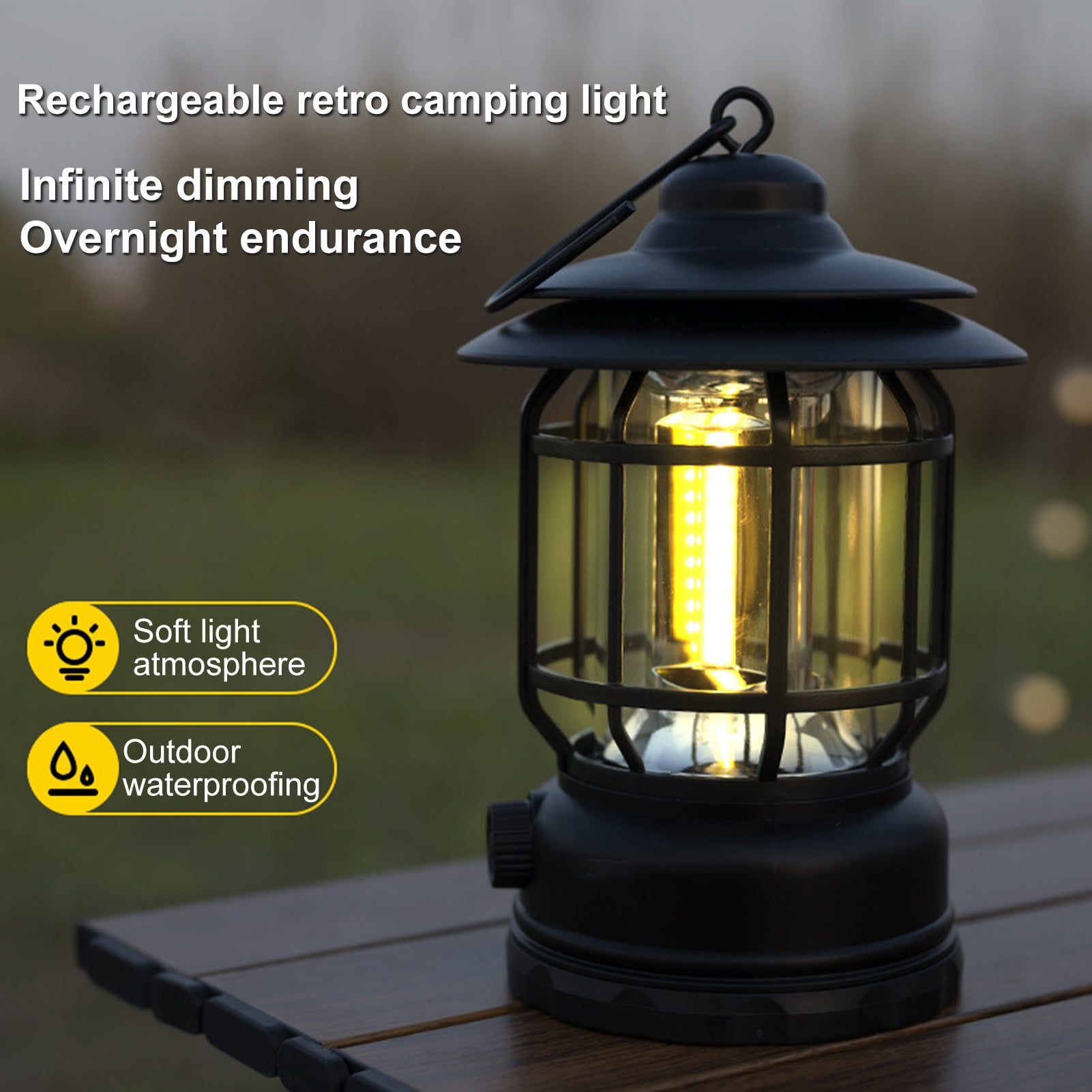 Heajfvd Retro Shape Outdoor Camping Light IPX4 Waterproof Type-C Fast ...