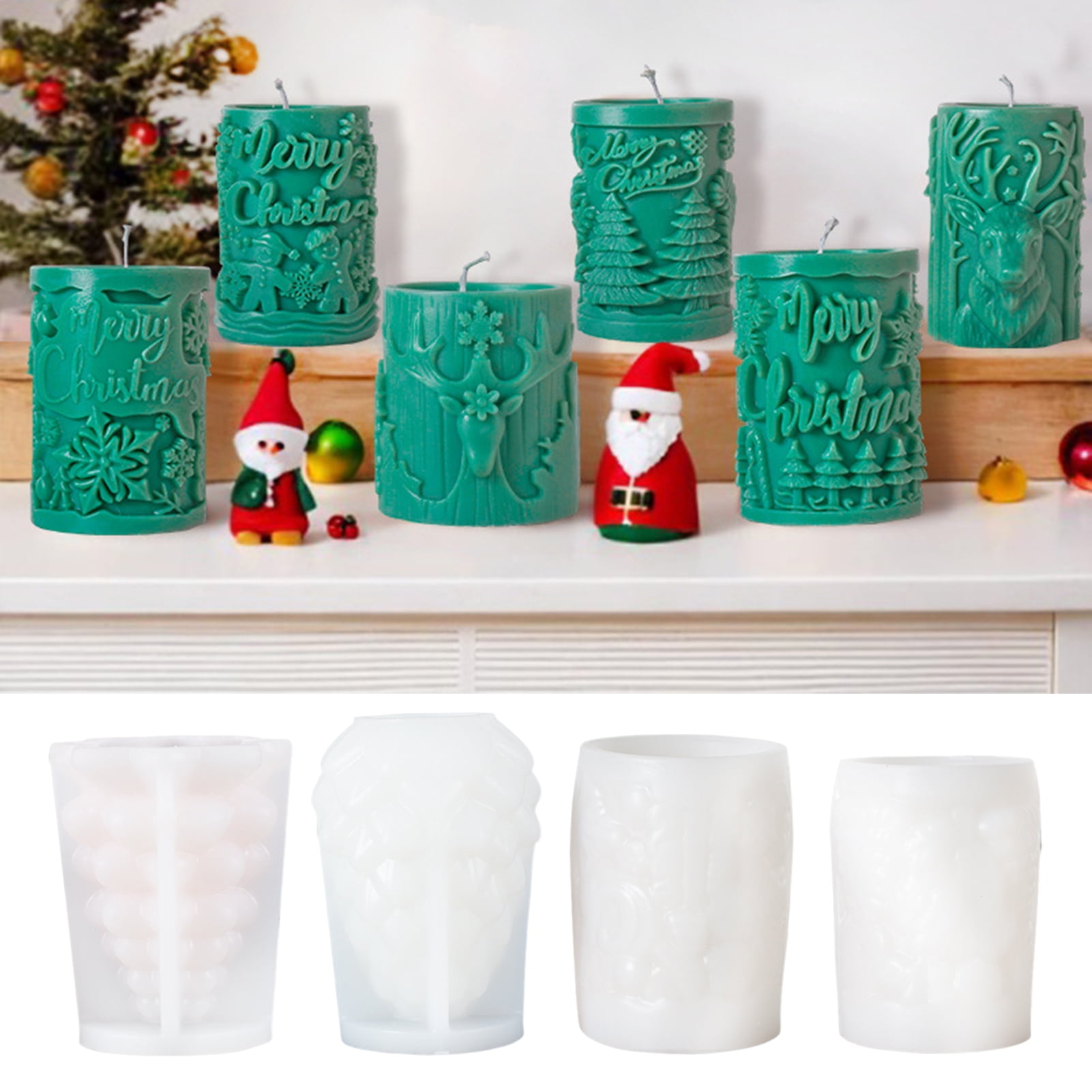 Heajfvd Silicone Candle Mold Christmas Cylinder Shape DIY Fun Resin Art ...