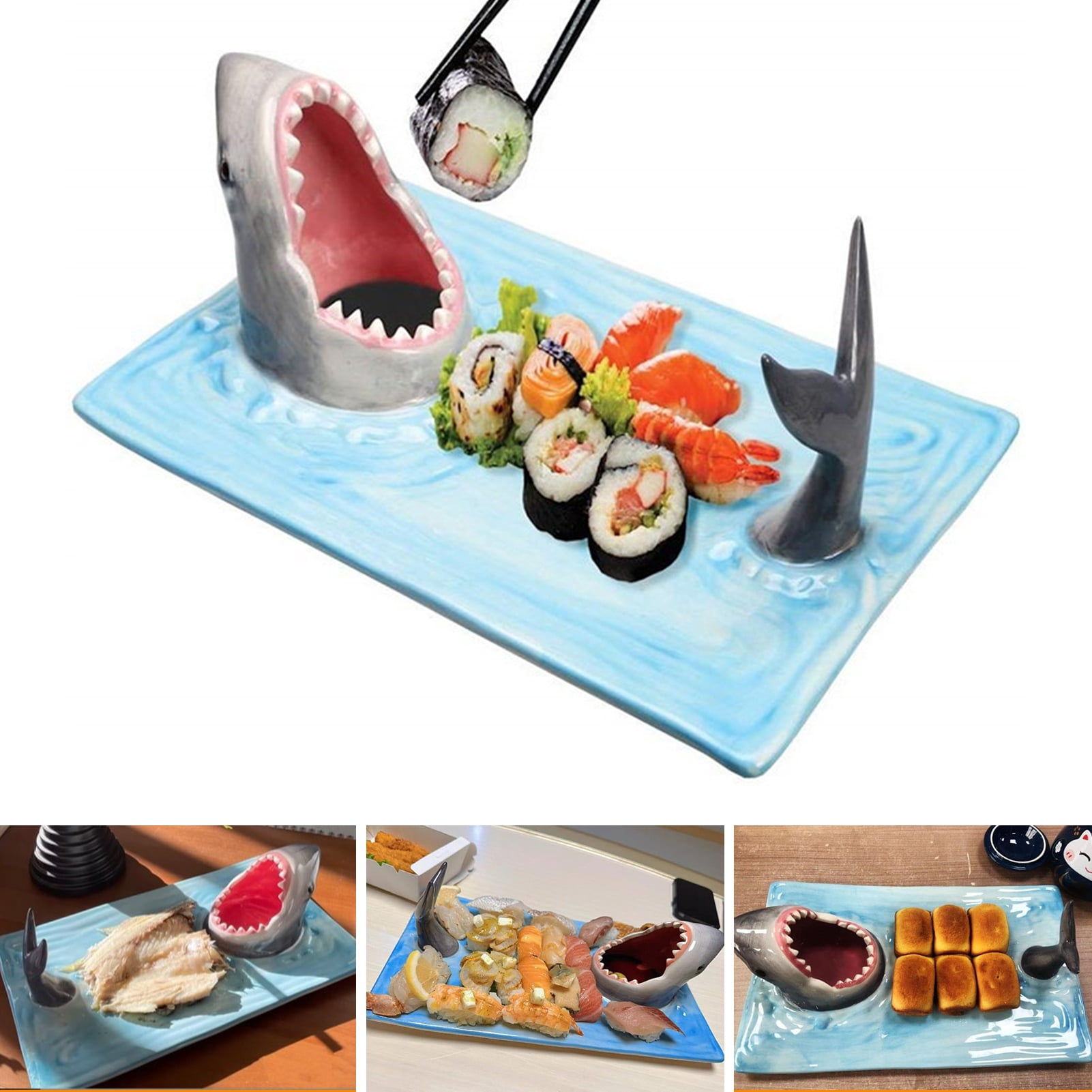 Heajfvd Sushi Plate Ceramic Shark Shape Sushi Tray Sushi Boat Serving ...